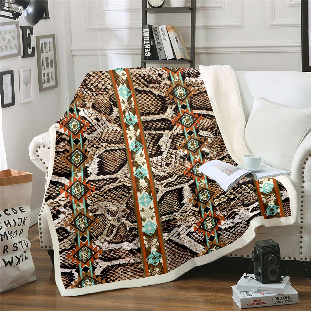 Snake Throw Blanket Brown Snake Hide Fleece Blanket Exotic Arrow Aztec Blanket 90"x90",Tropical ...