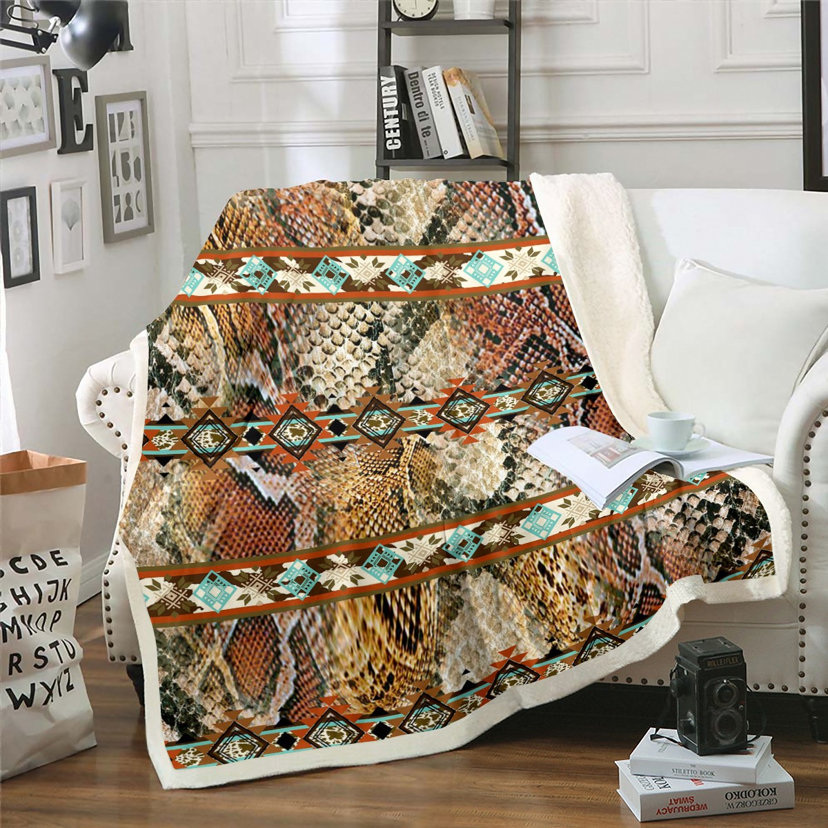 Snake Throw Blanket Earth Yellow Snake Hide Blanket Exotic Arrow Aztec Fleece Blanket 50"x60 ...