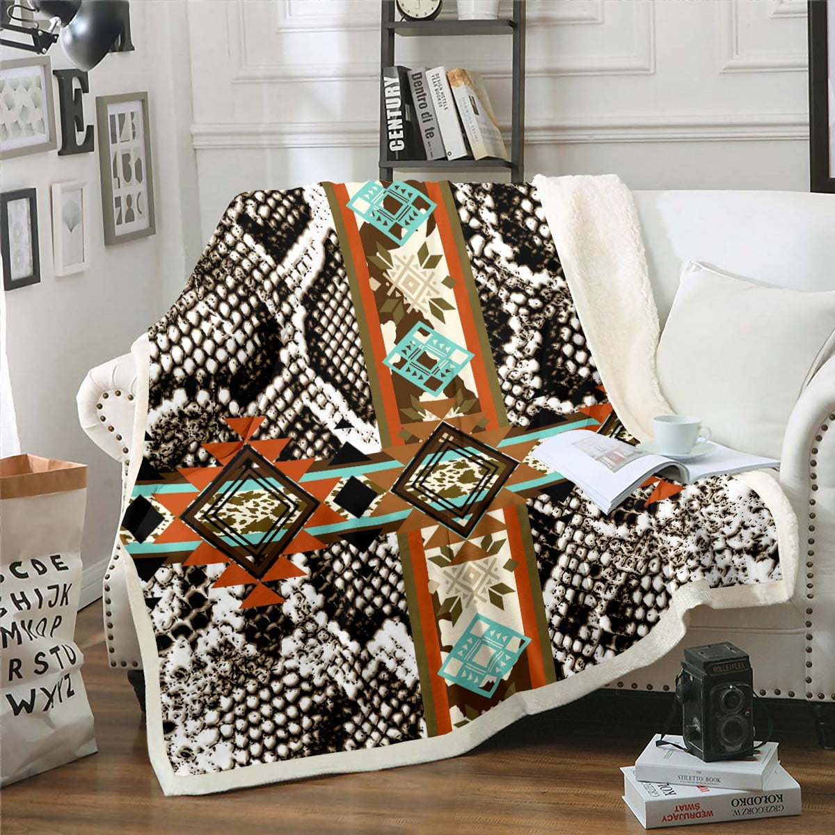 Snake Throw Blanket Grey Snake Hide Fleece Blanket Exotic Arrow Aztec ...