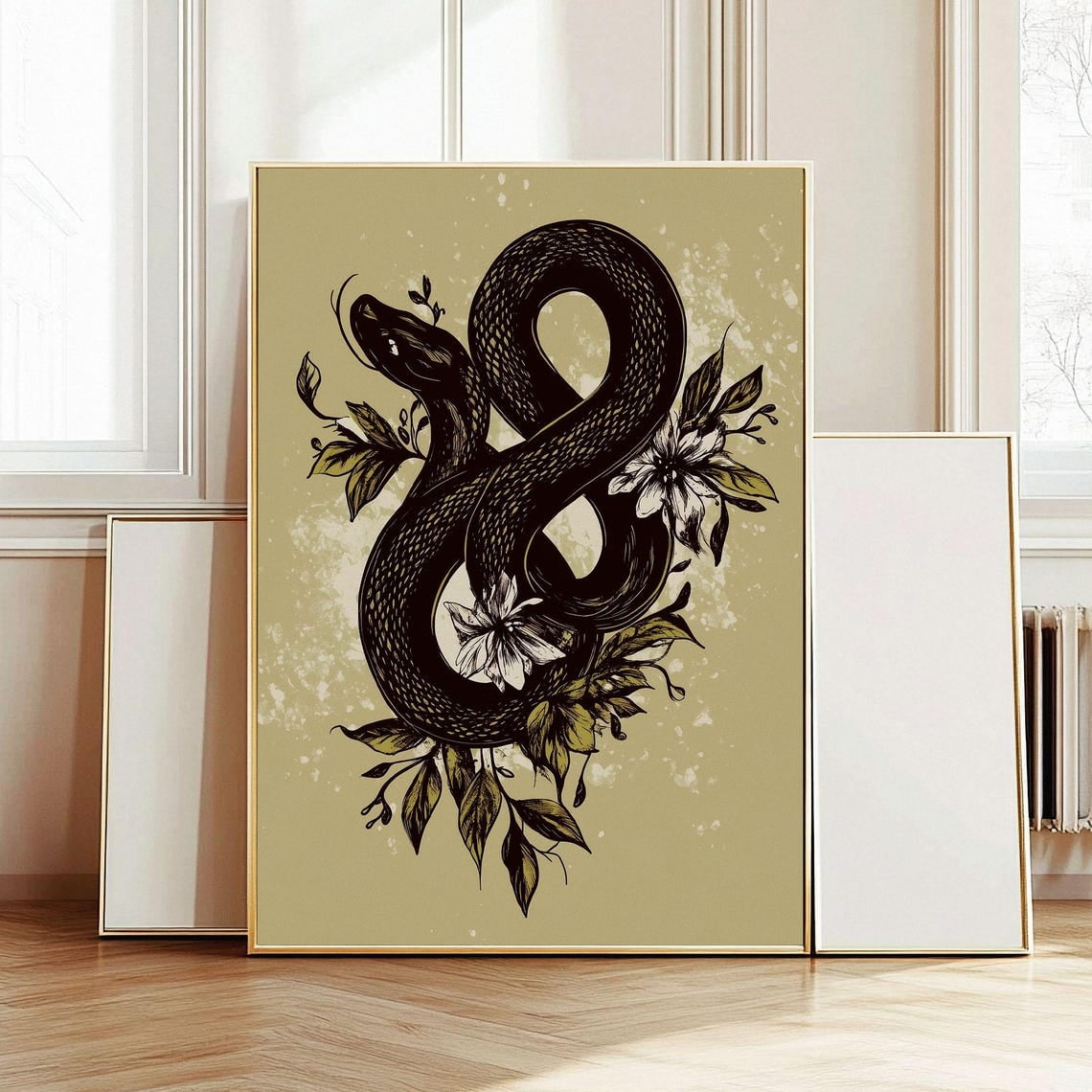 Snake Wall Art, Oil Painting Style Artwork, Beautiful Botanical ...