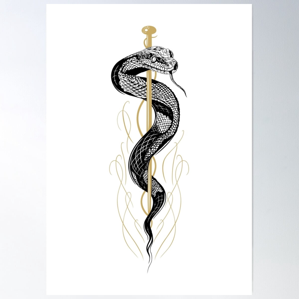 Snake With Asclepius' Staff Poster Wall Art, Modern Wall Decor For ...