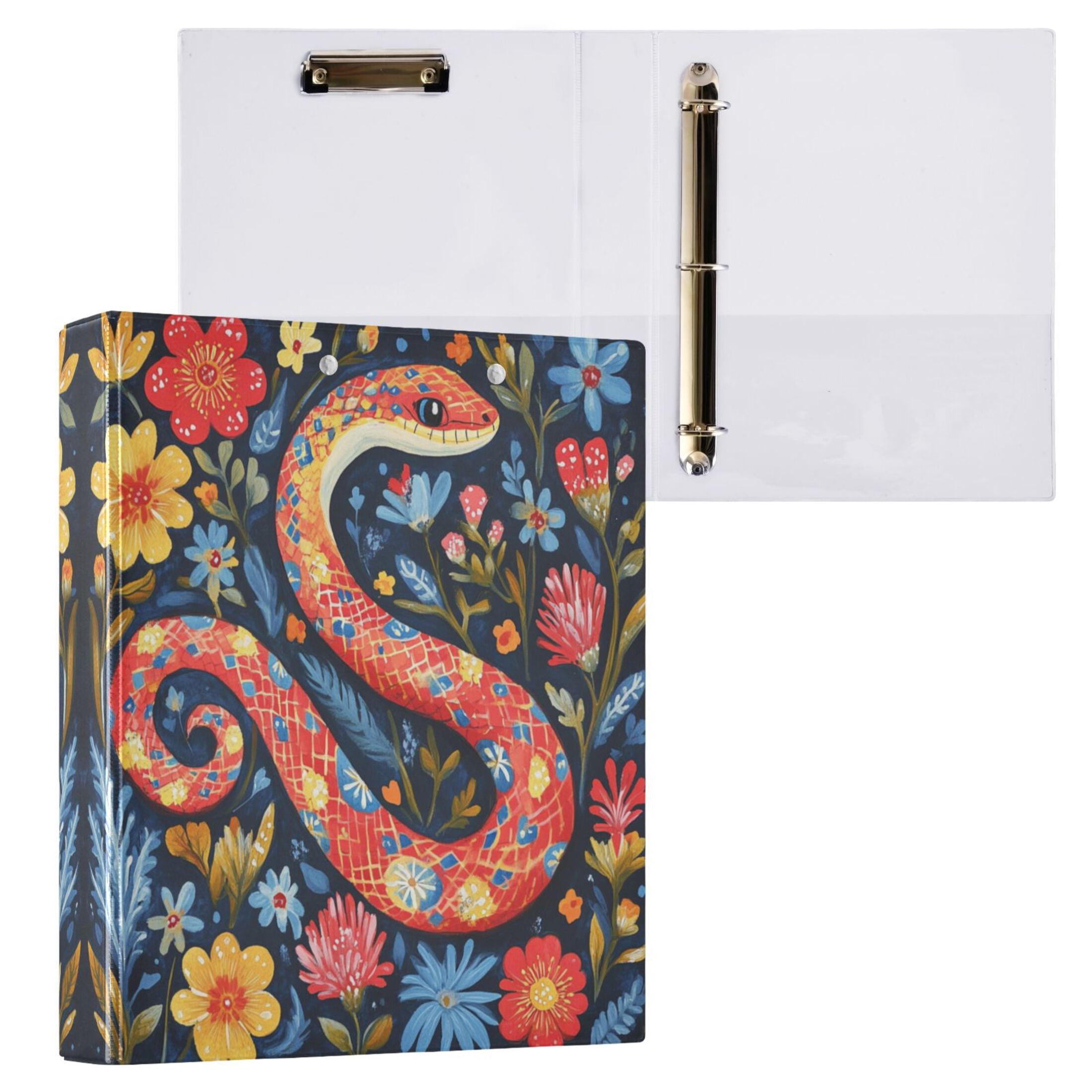 Snake and Flowers 3 Ring Hardcover Binders 1.5in Round Rings for Letter ...