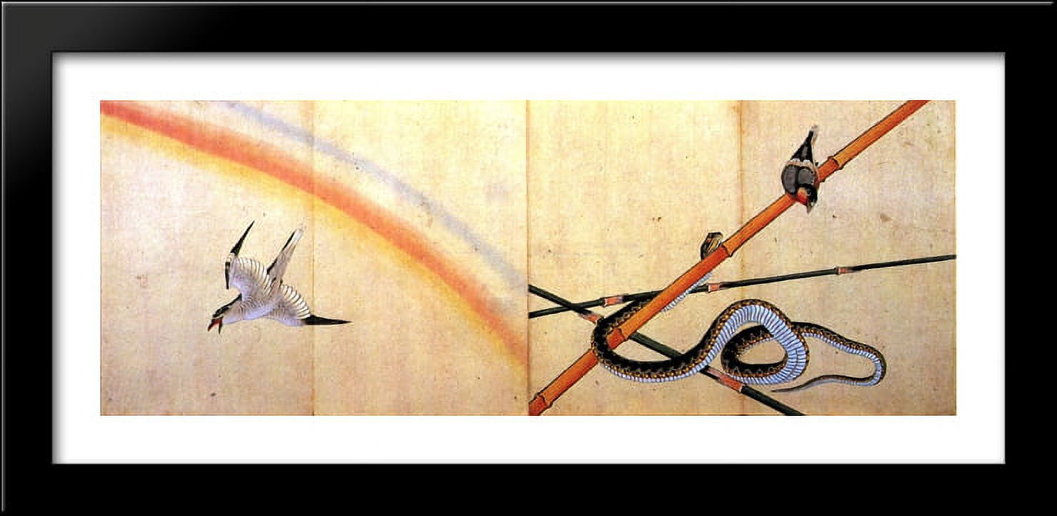 Snake curling around a bamboo stalk with a sparrow on it 40x18 Large ...