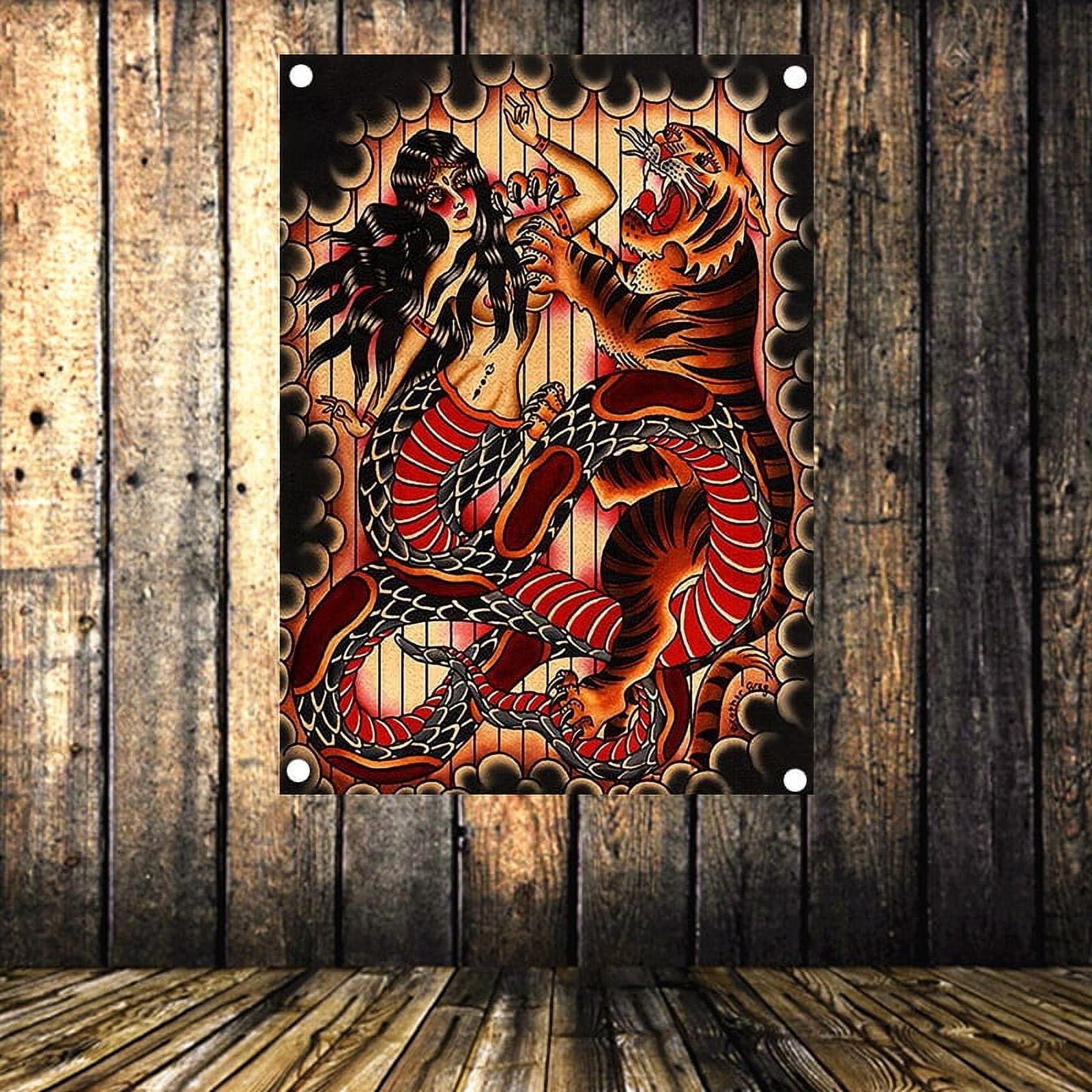 Snake vs Tiger Creative Tattoo Art Posters and Prints Wall Chart ...