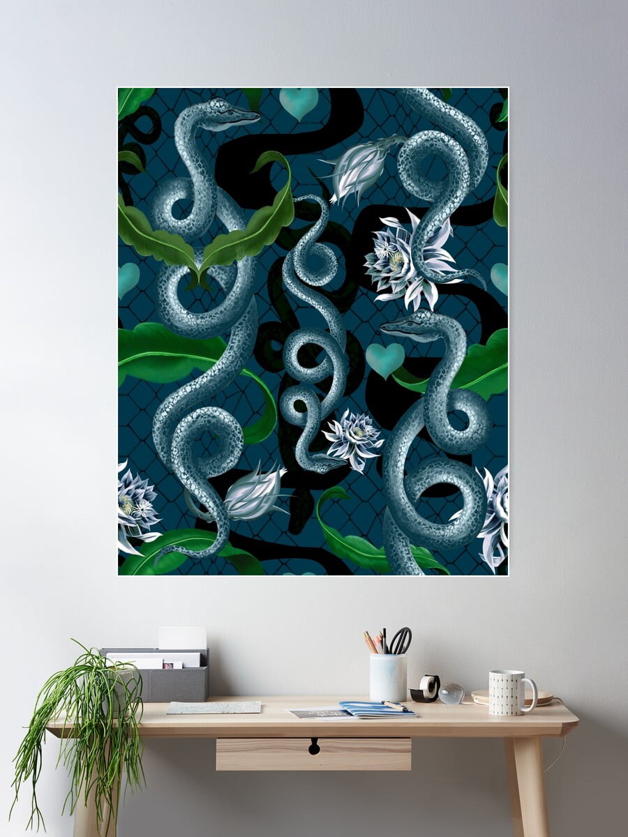Snakes Alive, Serpents, Teal, Moody, Poster Wall Art, Modern Wall Decor ...