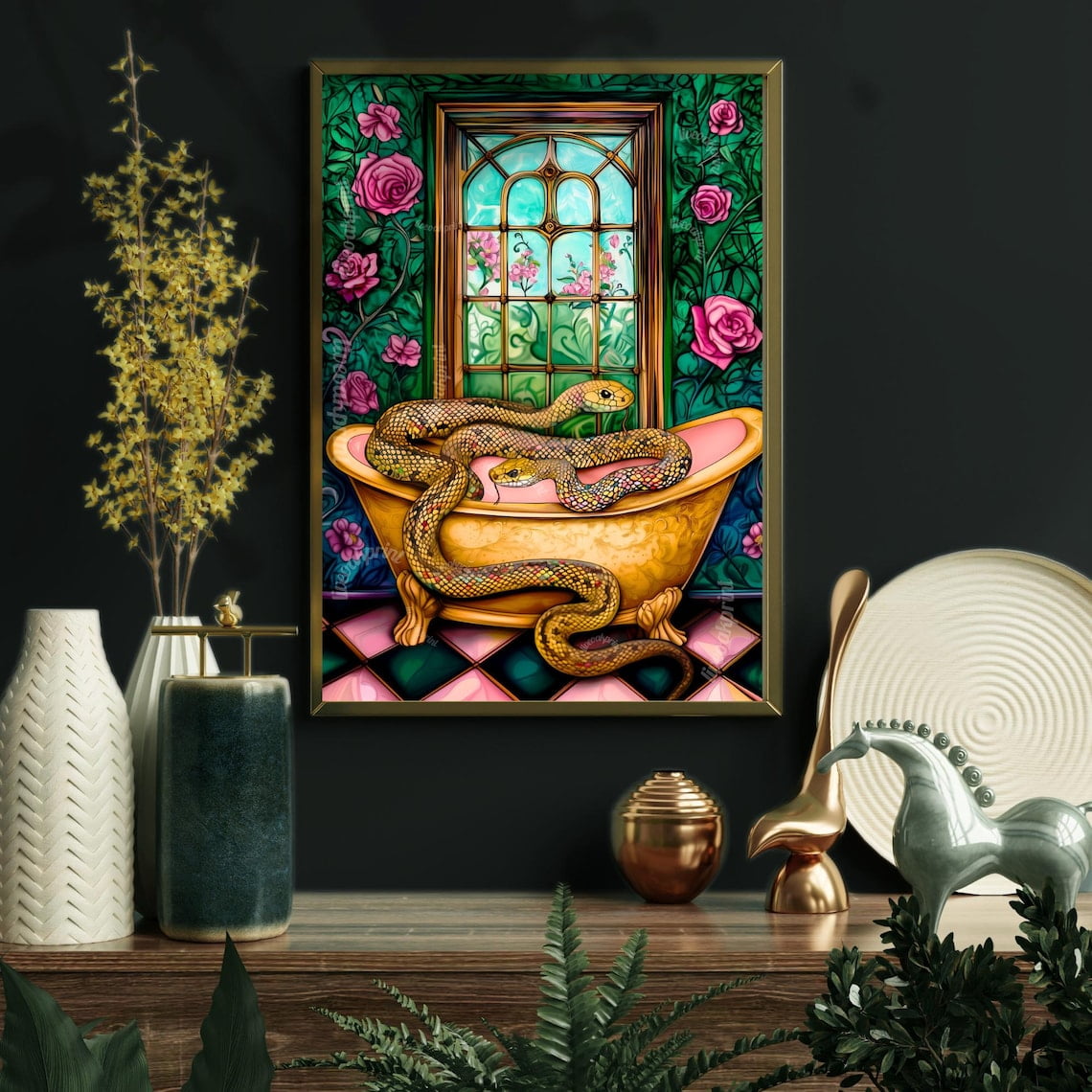 Snakes In A Bathroom - Gothic Bathroom Wall Art - Snake Bathroom Print ...
