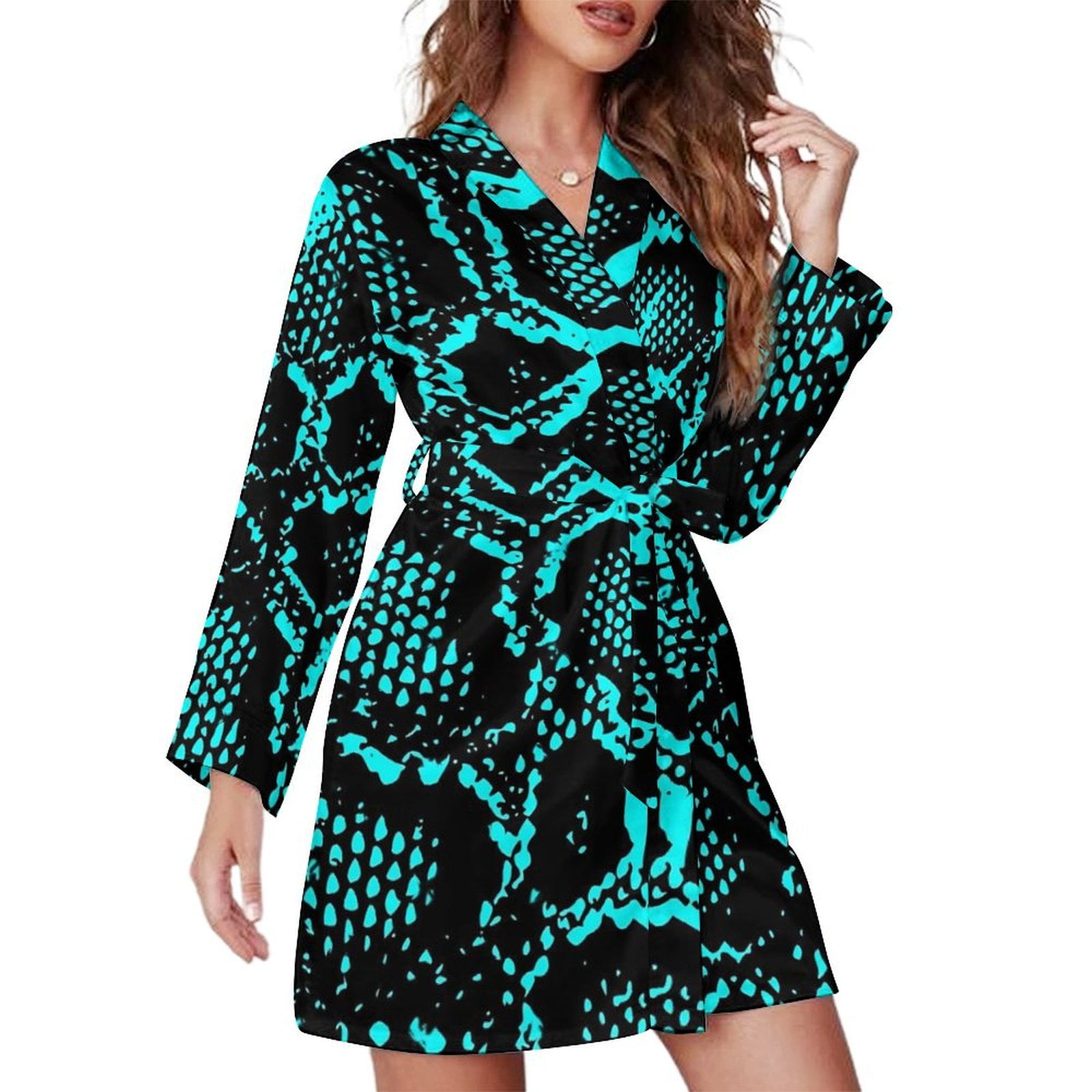 Snakes Print Pajama Robe Black and Red Python Long Sleeve Sleep Pajamas Robes Female V Neck Warm ...