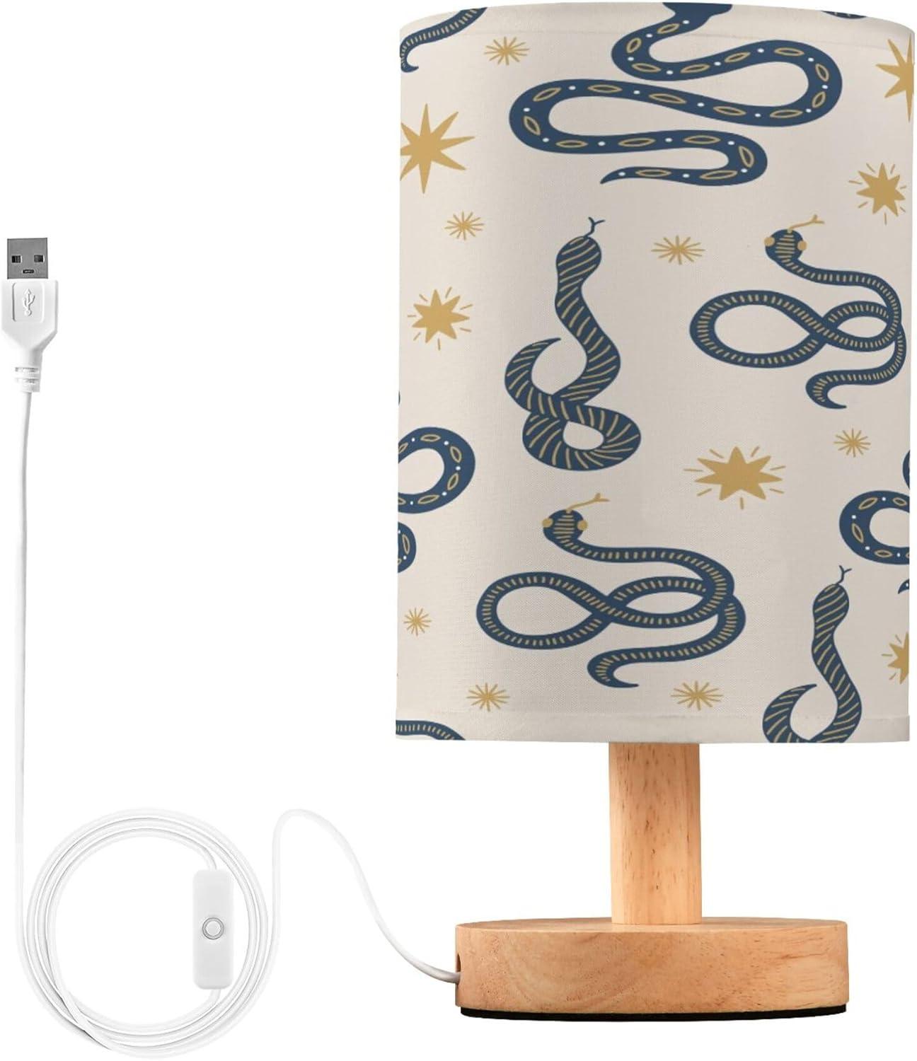 Snakes Stars Beige Table Lamp with USB Port Night Light Bedroom Lamps ...