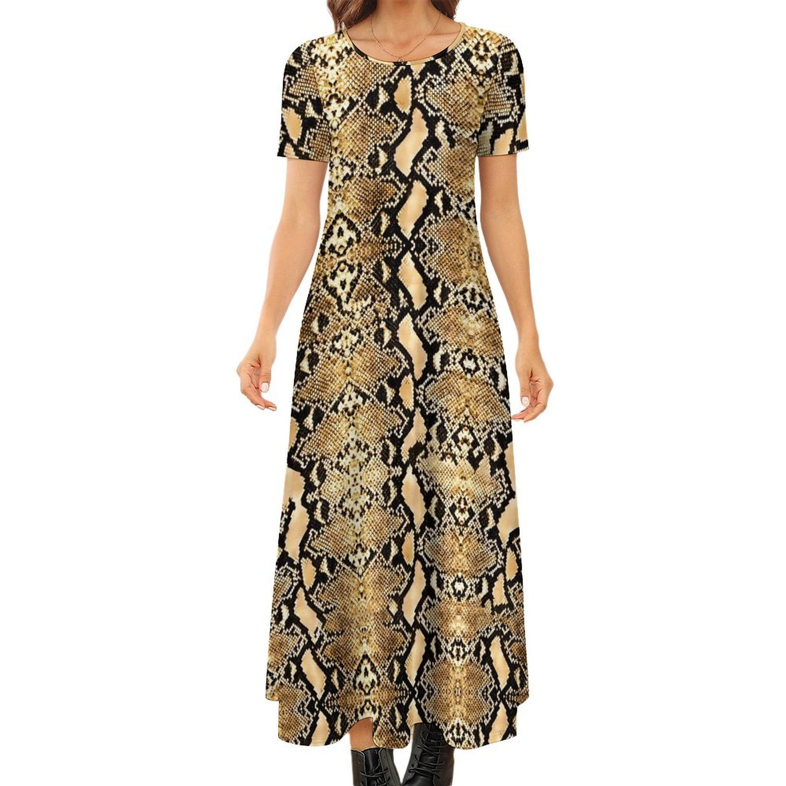 Snakeskin Dress Green and Black Python Aesthetic Bohemia Long Dresses ...