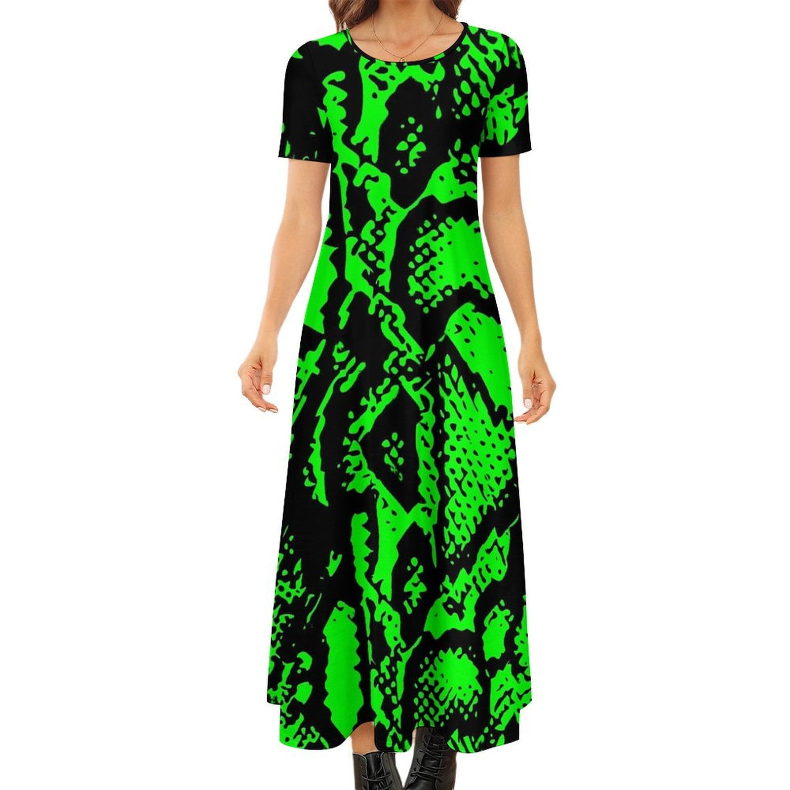 Snakeskin Dress Green and Black Python Aesthetic Bohemia Long Dresses Ladies Cute Maxi Dress ...