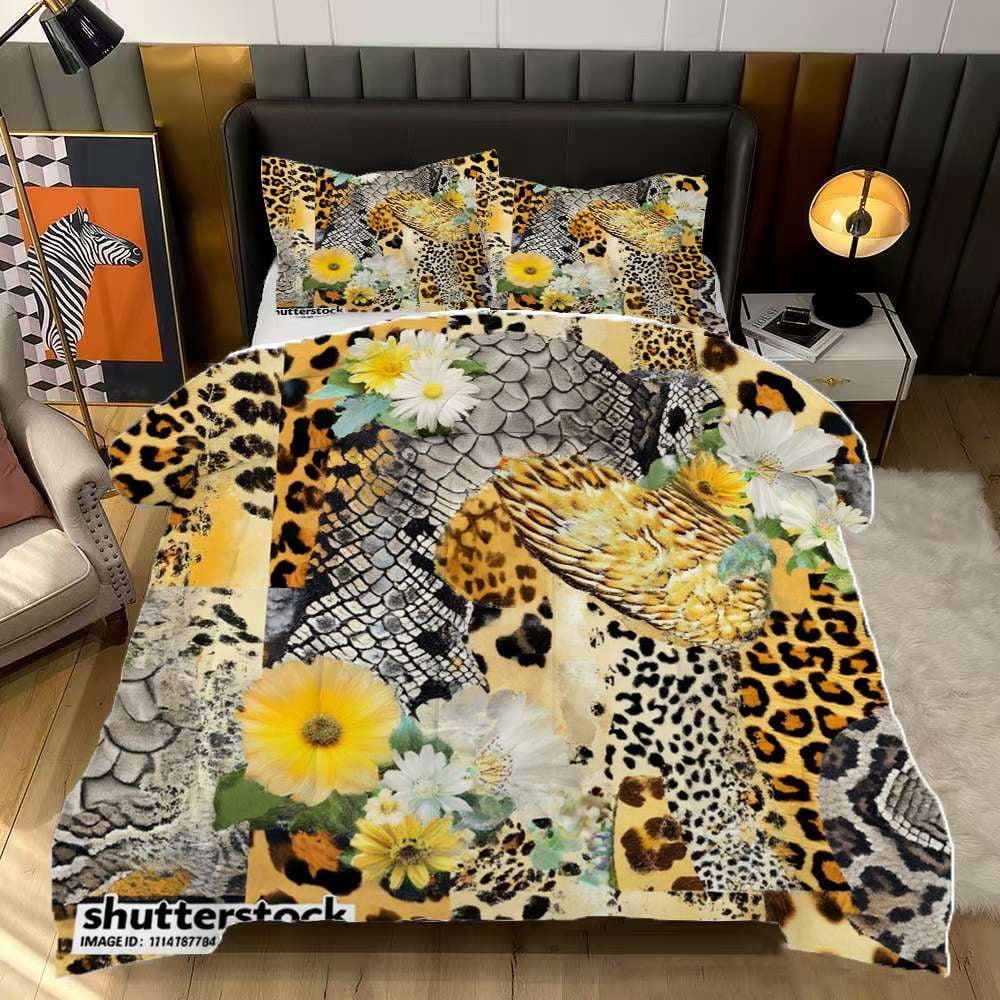 Snakeskin Floral Leopard Print Collage Comforter Set Queen Size Bedding ...
