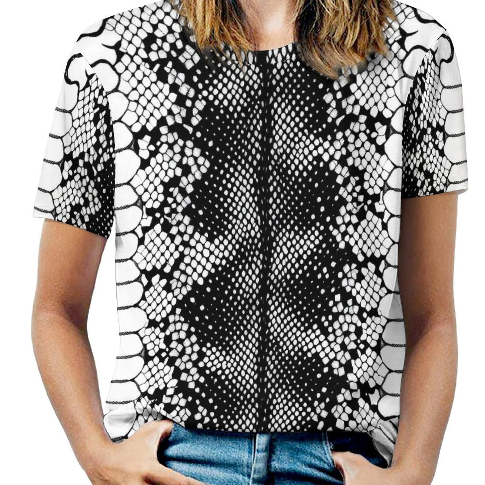Snakeskin Monochrome Pattern T Shirts Basic T-Shirt Short Sleeve Ladies ...