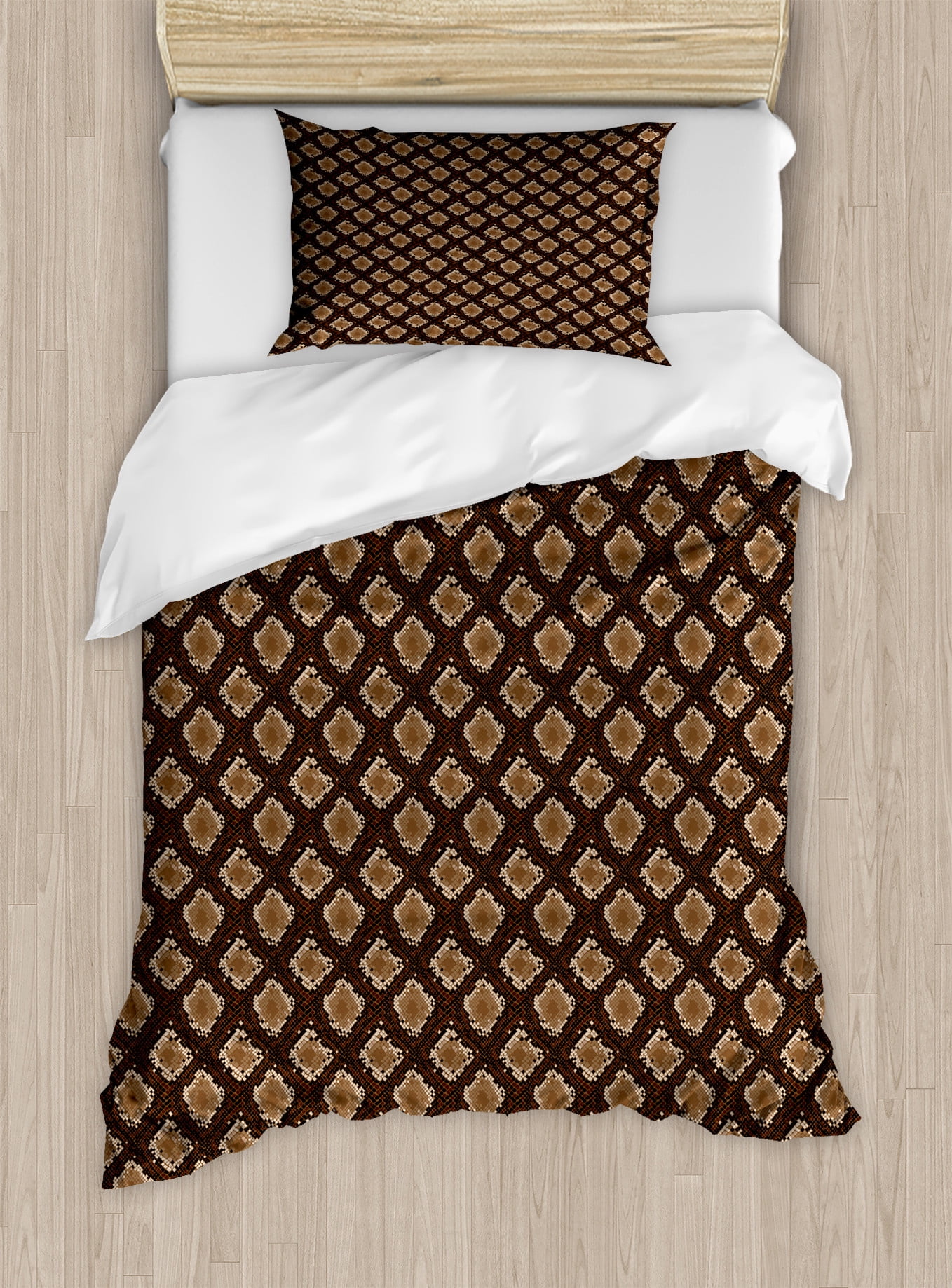 Snakeskin Print Duvet Cover Set, Rhombus Motif Abstract Wild Animal ...
