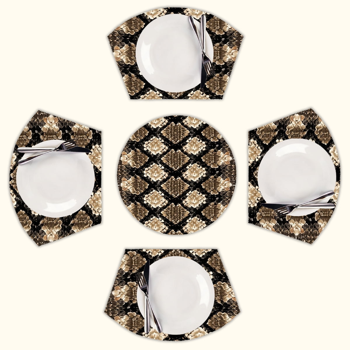 Snakeskin pattern diamond texture Round Table Placemats Set Of 5 Wedge ...