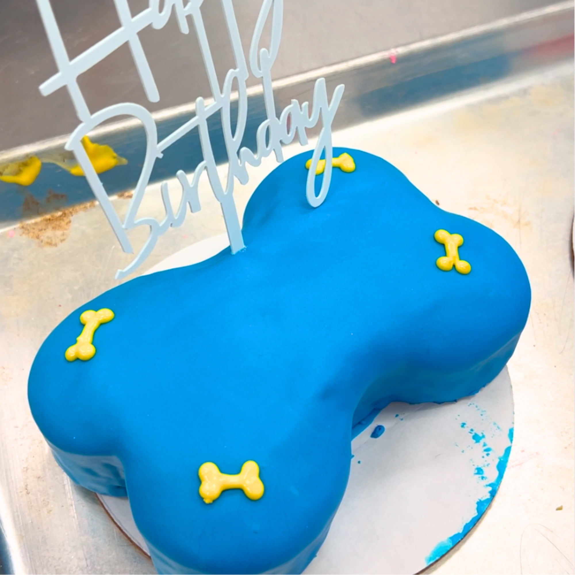Bone Shape Birthday Cake (Dog) - Teal, Sponge Cake - Wheat Free (Pick ...