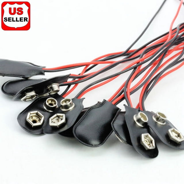 Snap 9V (9 Volt) Battery Clip Connector I Buckle Type Black w/ Cable ...