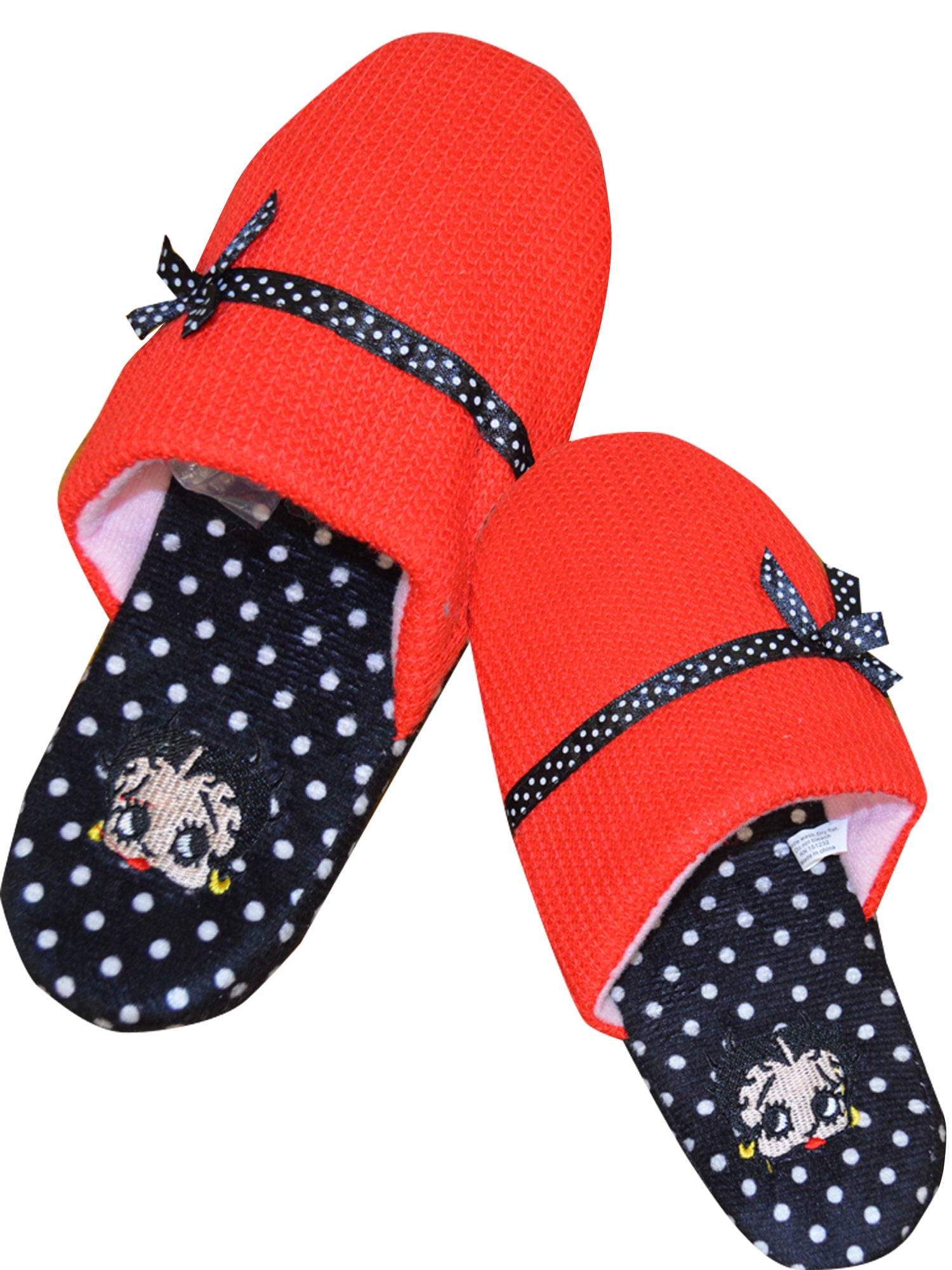 Snap Apparel Womens Betty Boop Red and Black Polka Dot Scuff Slippers ...