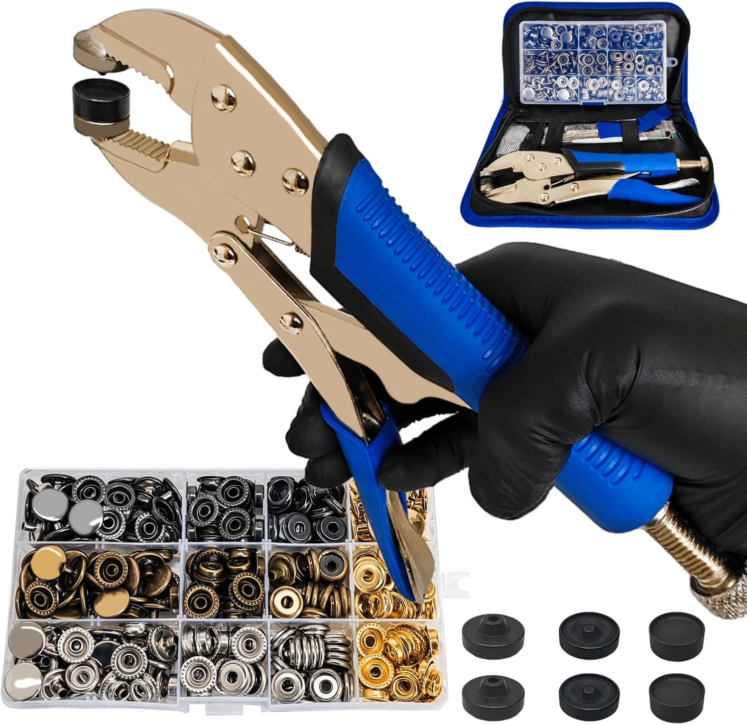 Snap Button Kit, with 120-Set 15mm Metal Press Stud Button in 4 Colors ...