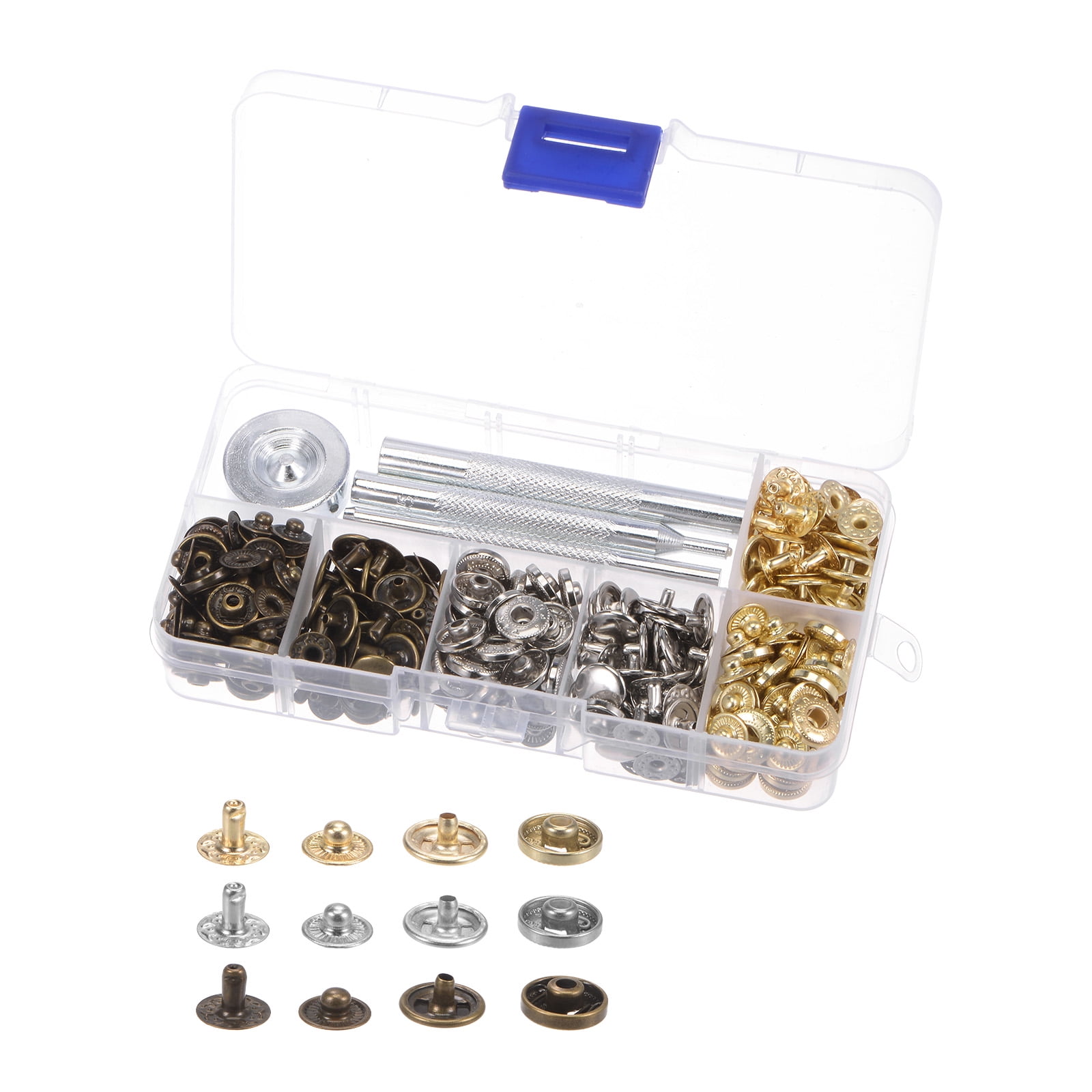 Snap Fasteners Kit 10mm with 4 Setter Tools & Storage Box for Clothing ...