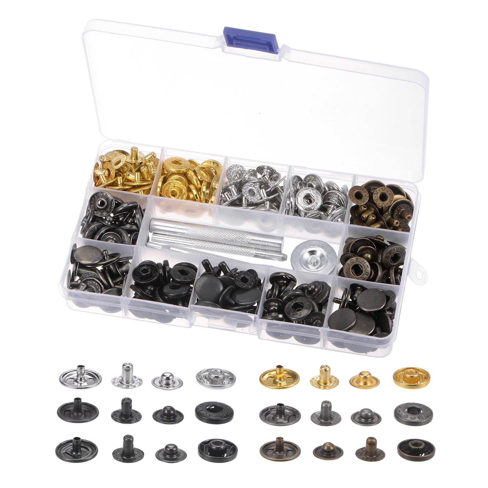 Snap Fasteners Kit 15mm with 3 Setter Tools & Storage Box for Clothing ...