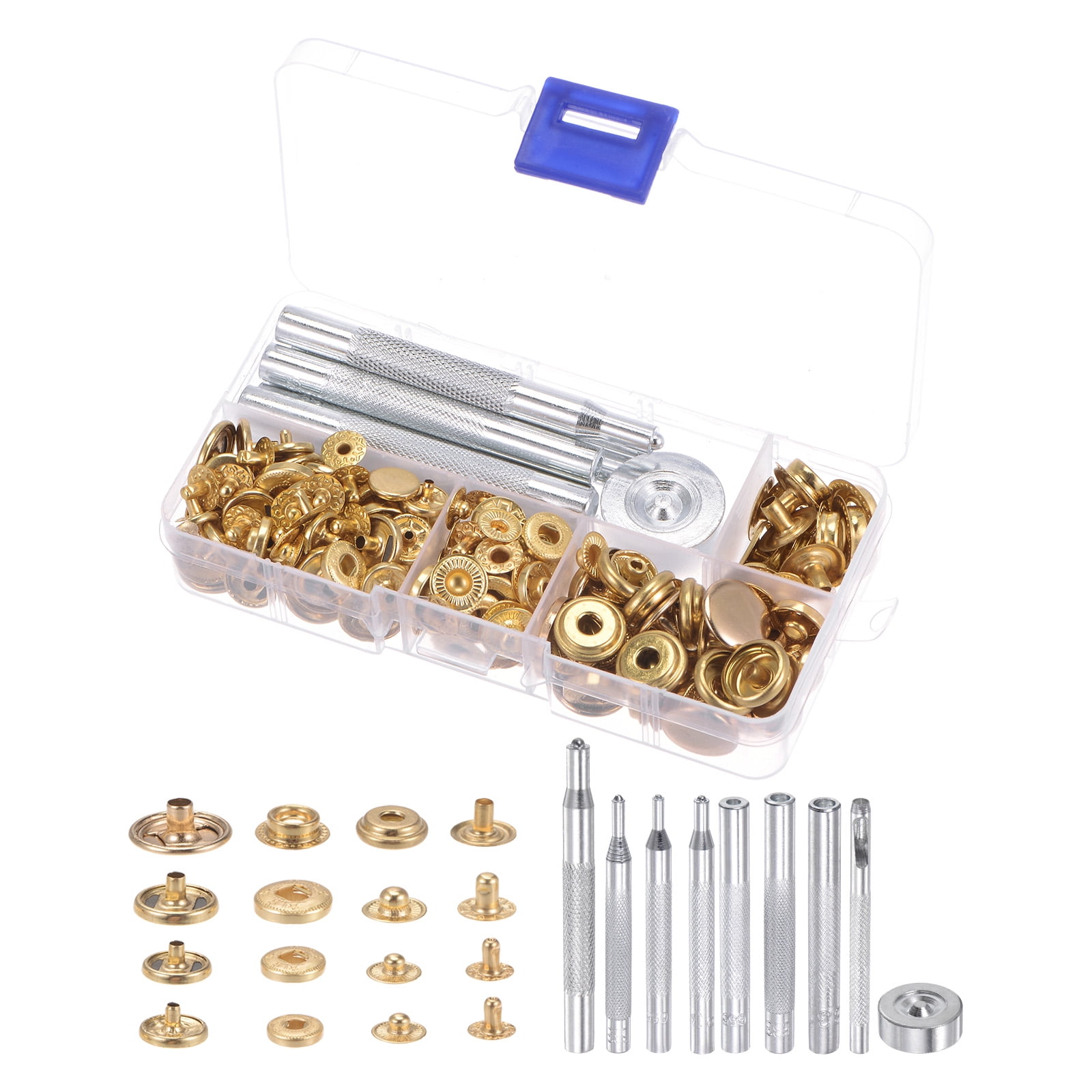 Snap Fasteners Kit 4 Type Copper with 9 Setter Tools & Box, Golden, 40 ...
