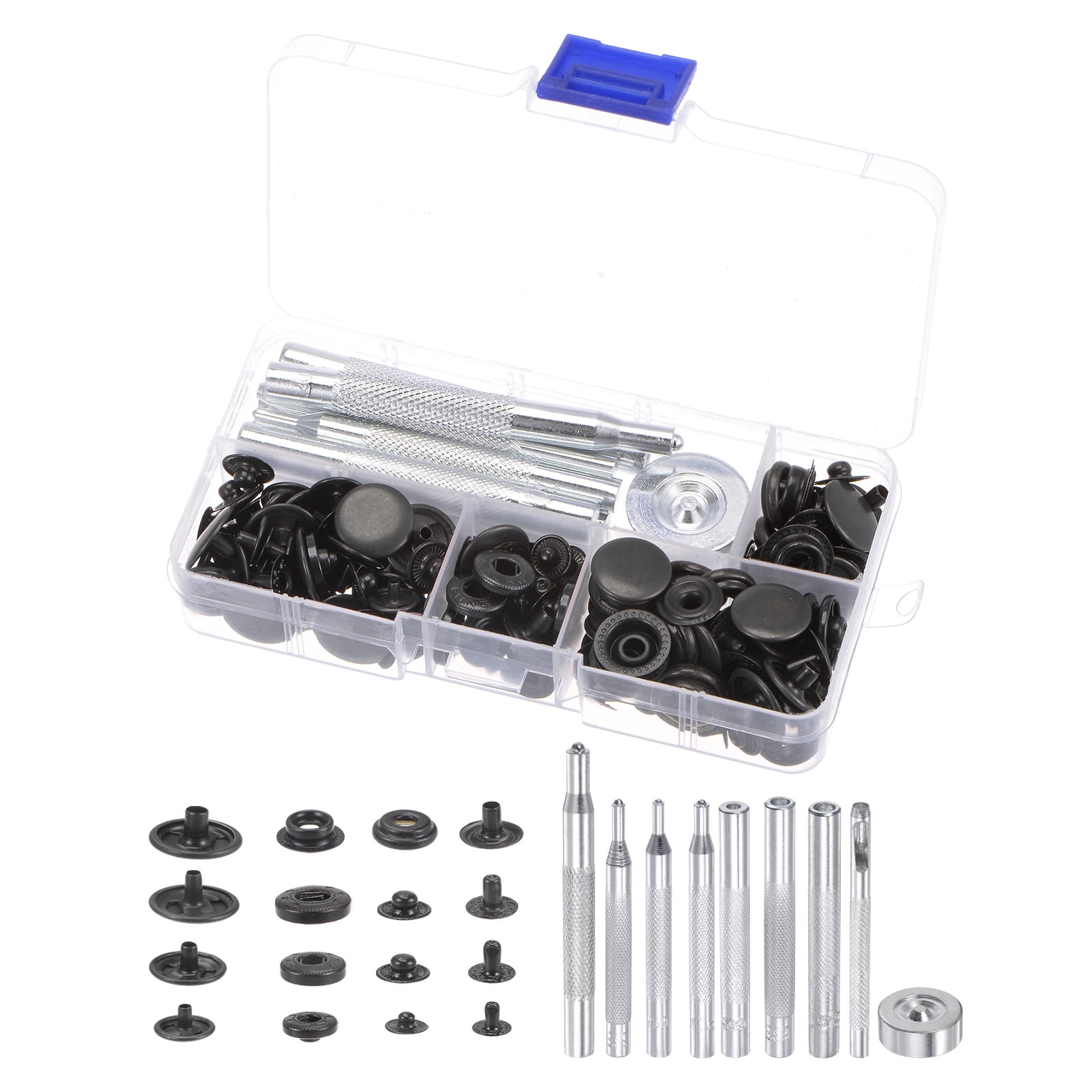 Snap Fasteners Kit 4 Type Metal with 9 Setter Tools & Box, Black, 40 ...
