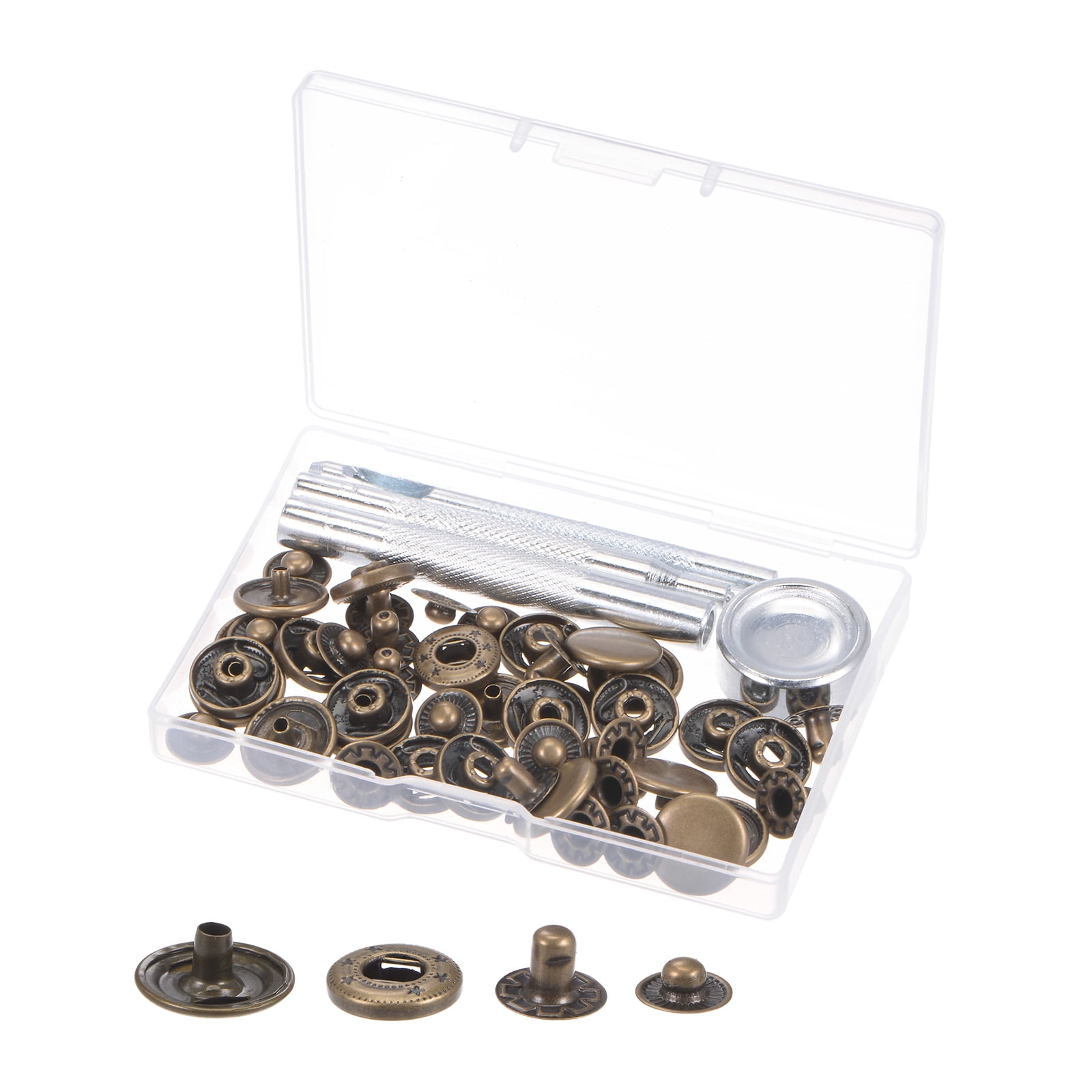 Snap Fasteners Kit Copper with 4 Setter Tools for Clothing Bronze Tone ...