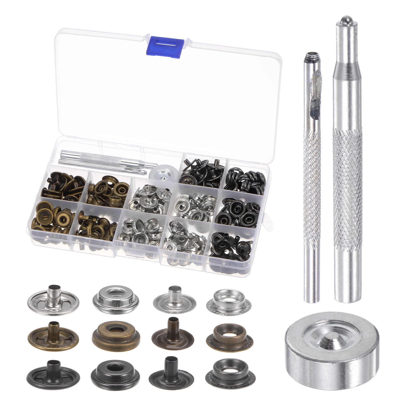 Snap Fasteners Kit Metal 3 Colors with 3 Setter Tools & Storage Box, 60 ...
