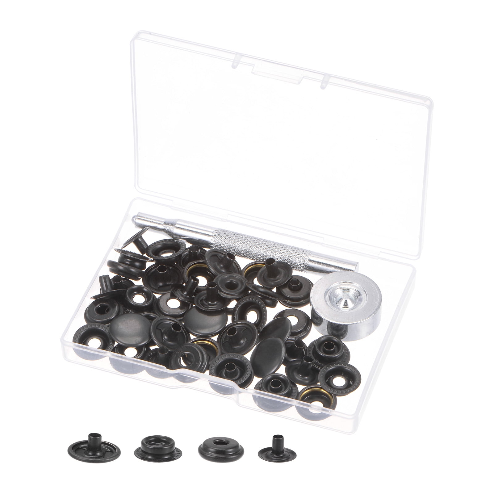 Snap Fasteners Kit Metal with Setter Tools for Clothing Black, 12 Sets ...