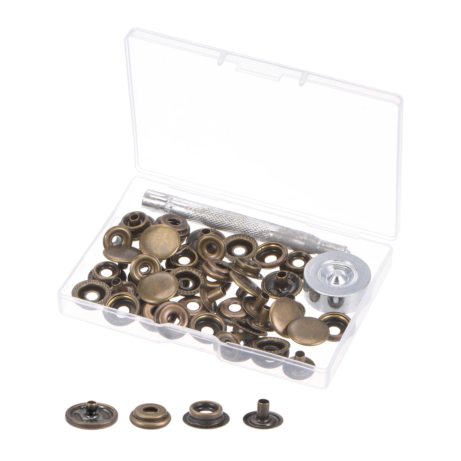 Snap Fasteners Kit Metal with Setter Tools for Clothing Bronze Tone, 12 ...
