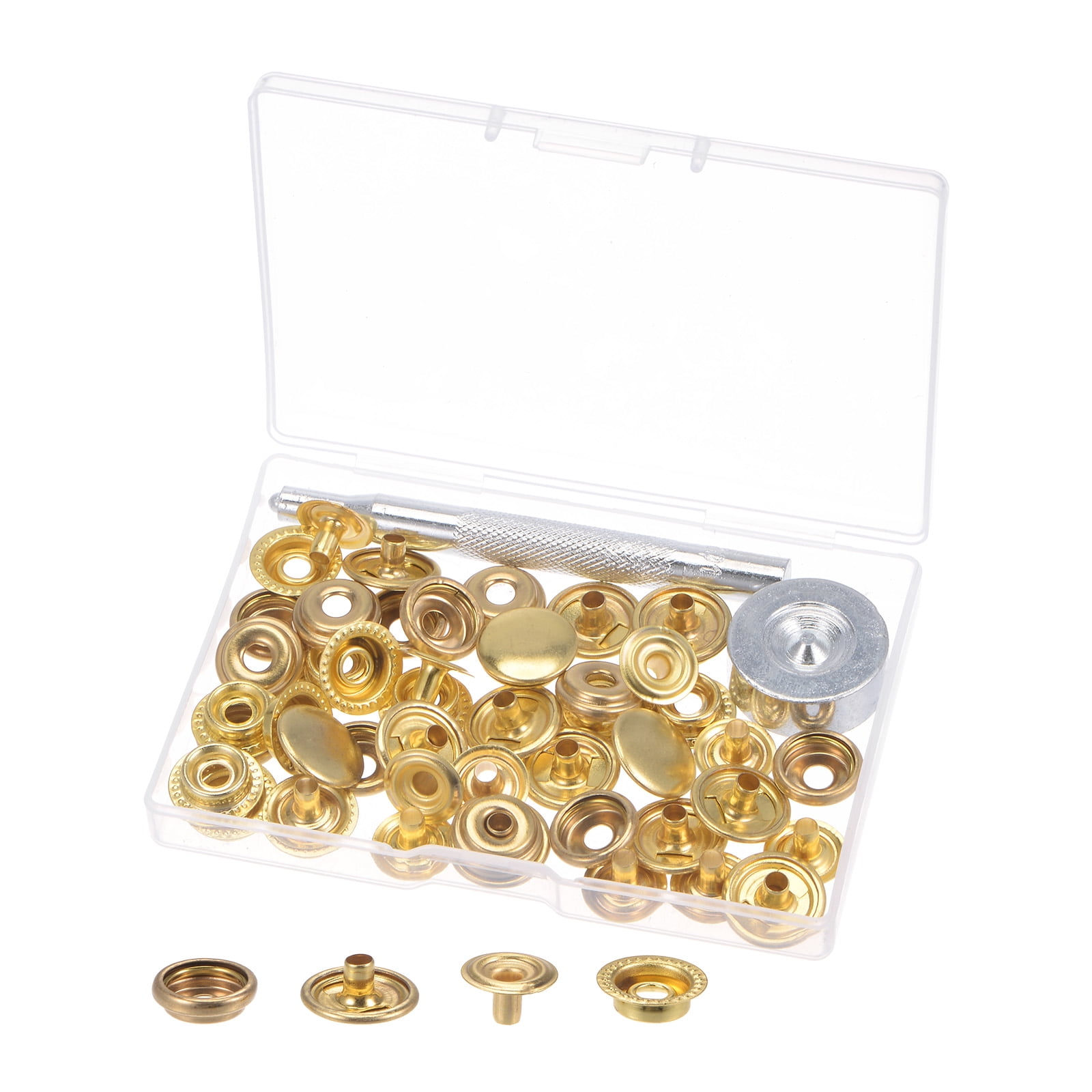 Snap Fasteners Kit Metal with Setter Tools for Clothing Golden, 12 Sets ...