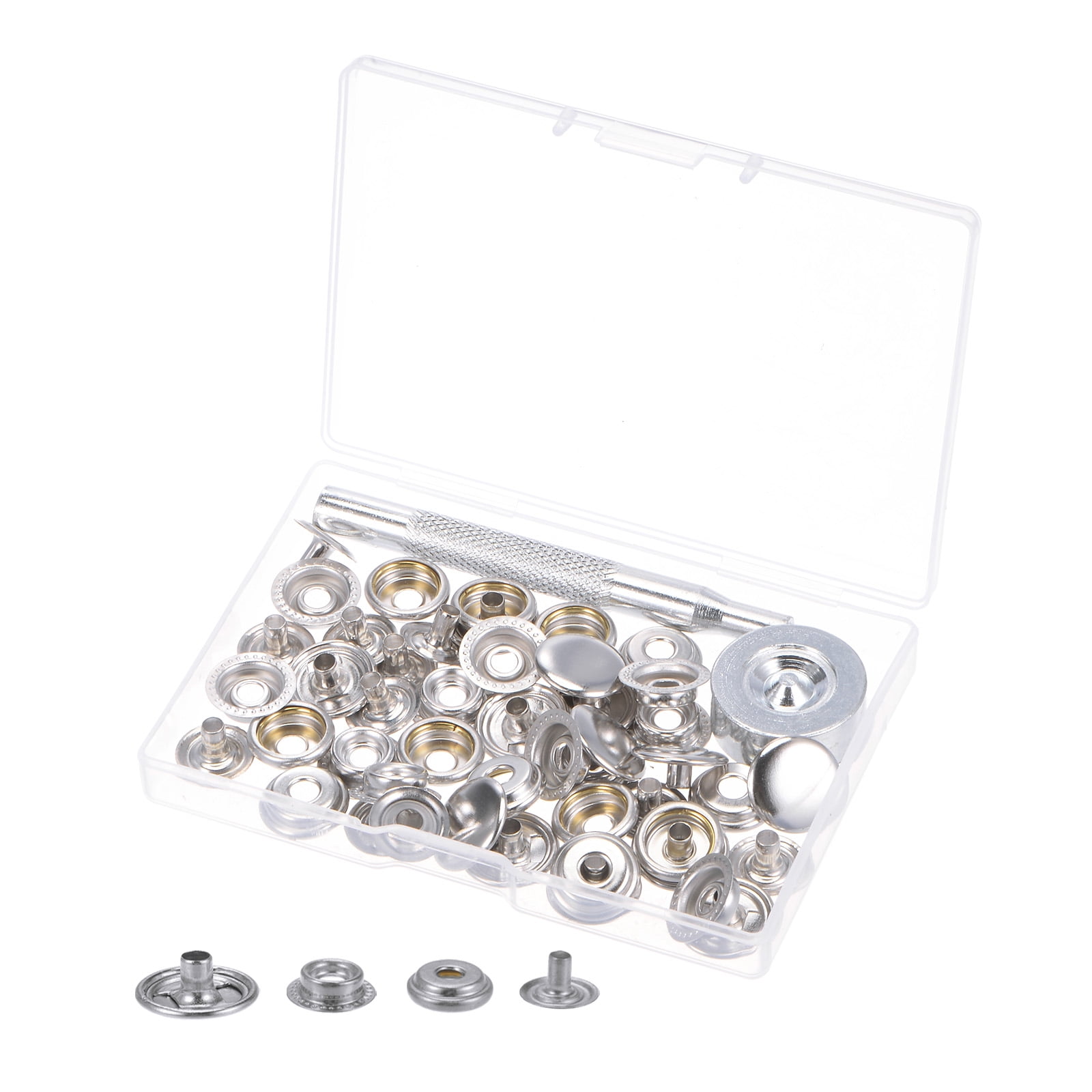 Snap Fasteners Kit Metal with Setter Tools for Clothing Silver Tone, 12 ...