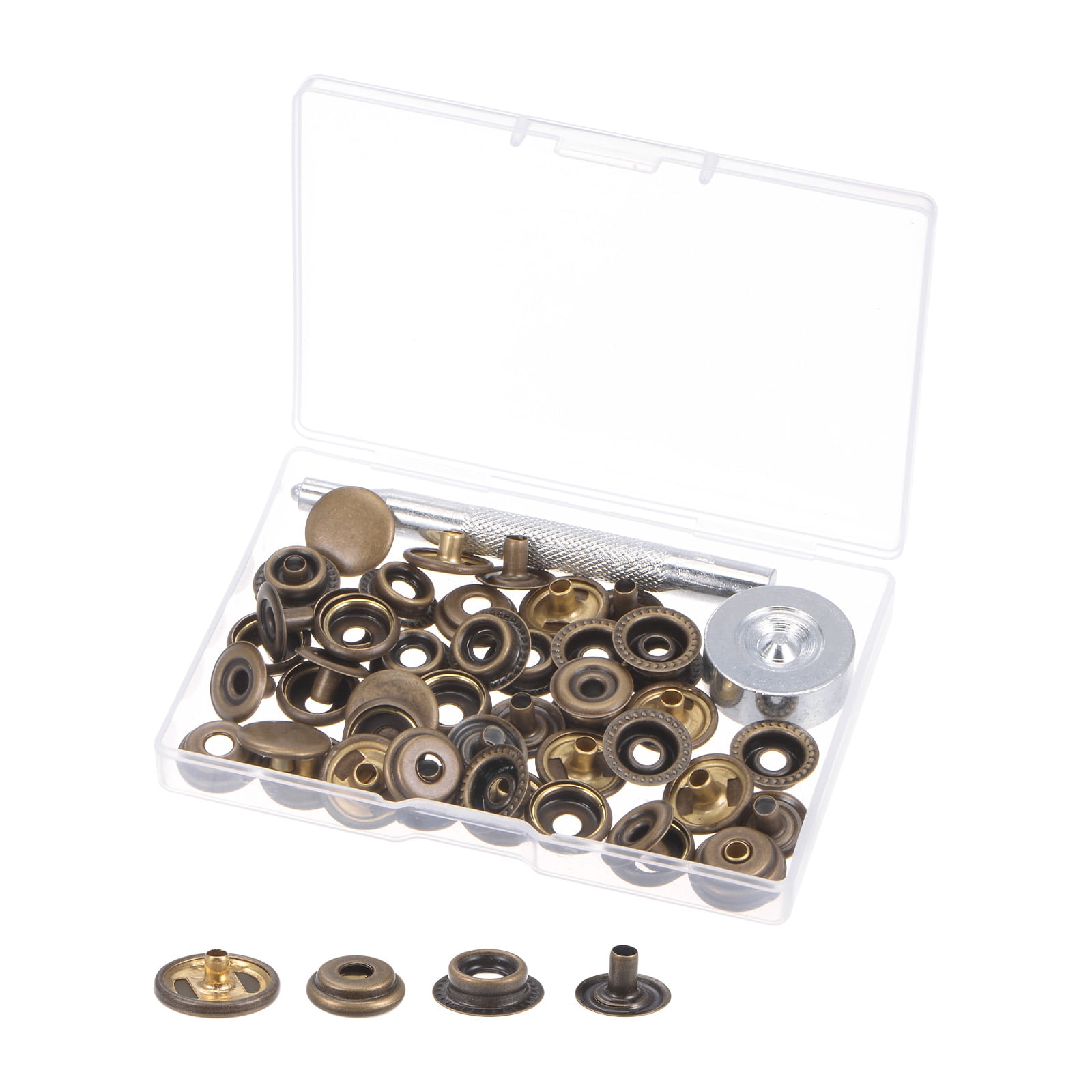 Snap Fasteners Kit with Base & Storage Box for Clothing Bronze Tone, 12 ...