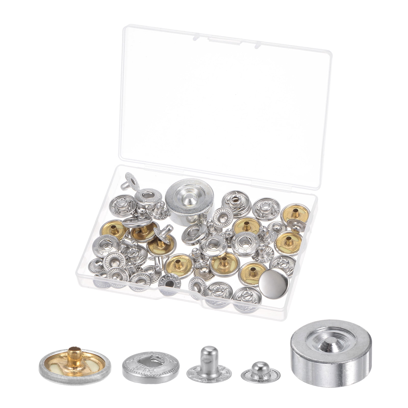 Snap Fasteners Kit with Base & Storage Box for Clothing Silver Tone, 12 ...