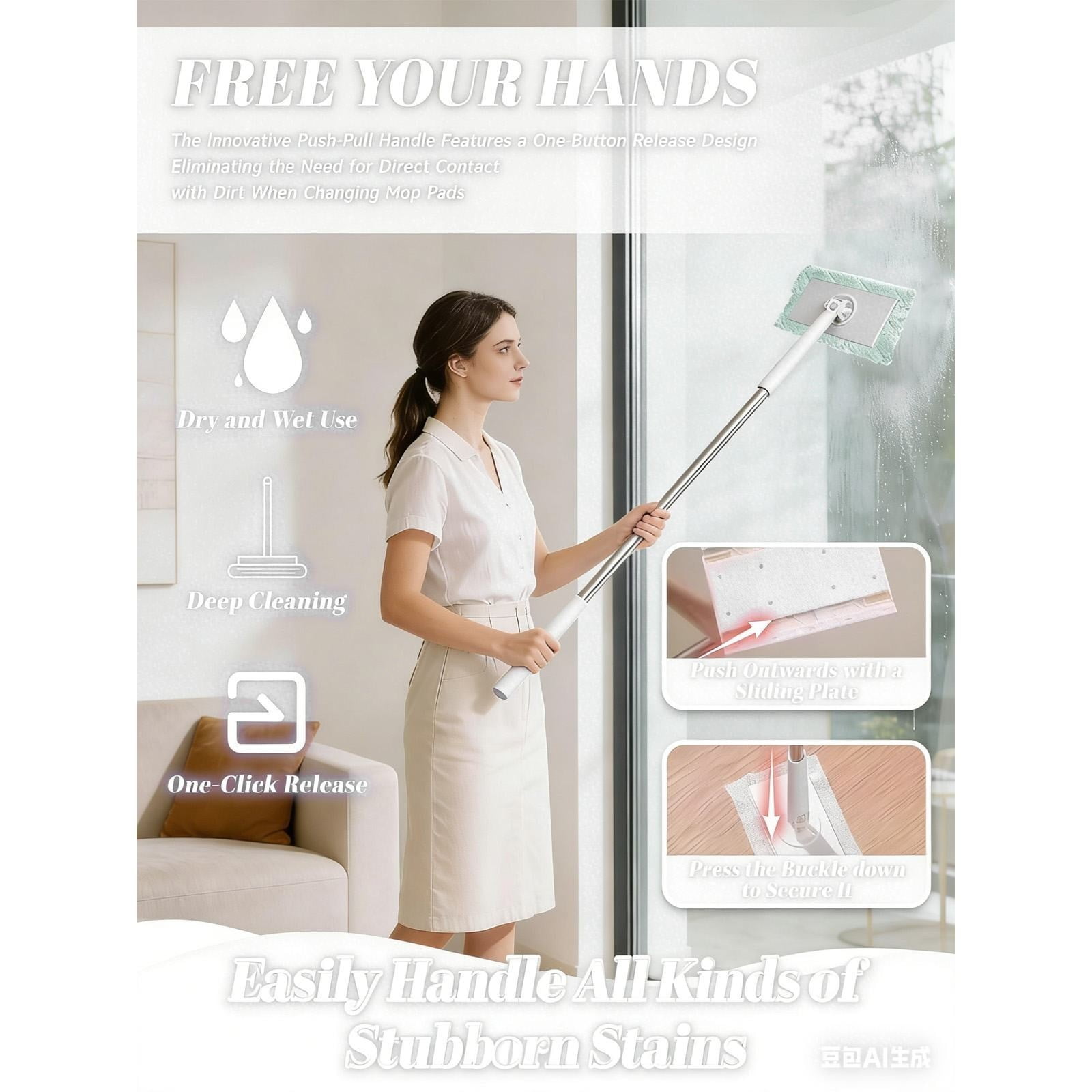 Snap Grip Mini Mop Automatic Cloth Changing Zero Touch Mini Mop for ...