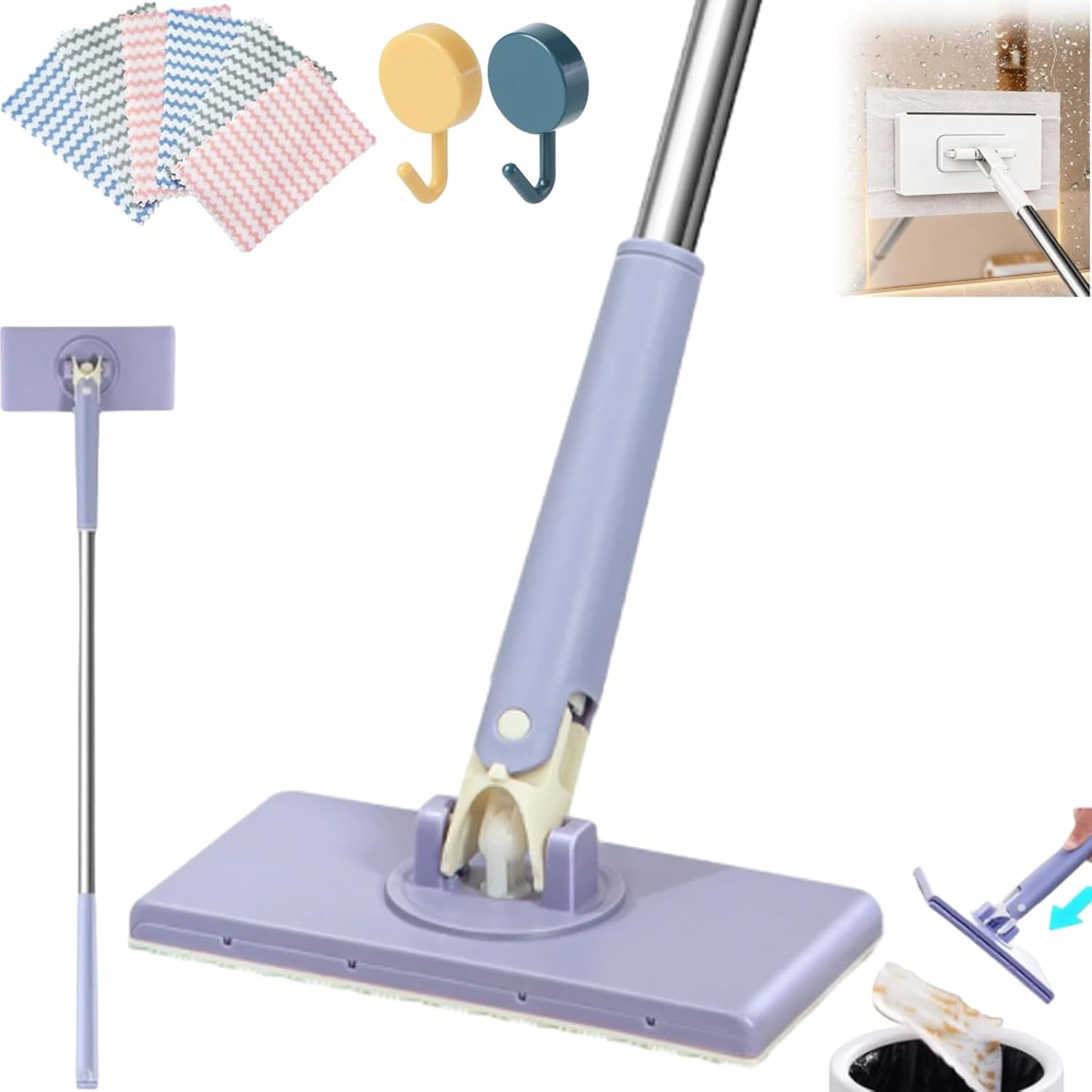 Snap Grip Mini Mop, No Wash Lazy Mops Wet and Dry, Zero Touch Mini Mop ...