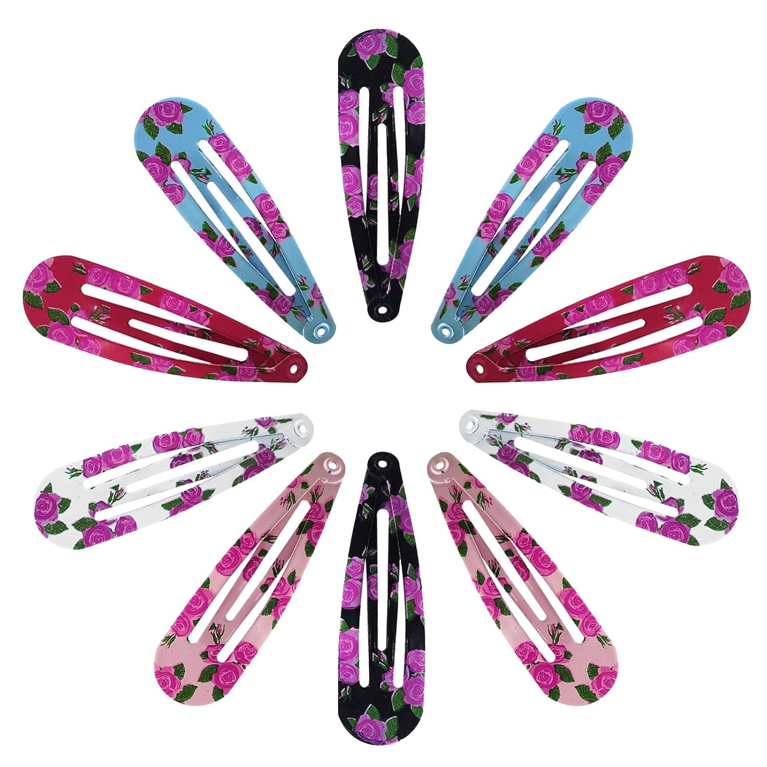 Snap Hair Clips, 10 PCS 2 Inch Metal Barrettes, No Slip Cute Flowers ...