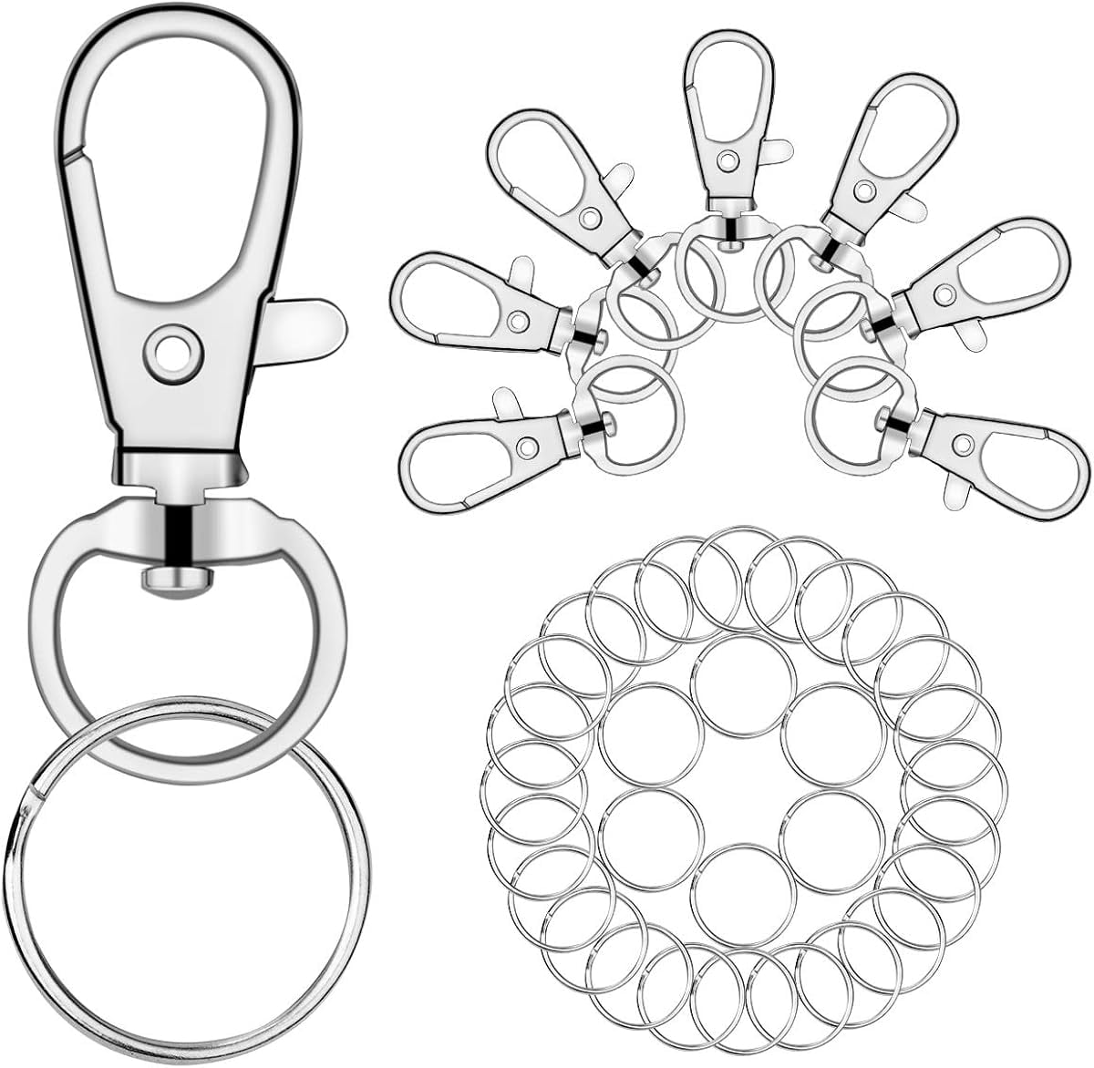 Keychain Rings Clips, Upgraded Key Chain Ring Clips with Smooth Swivel ...