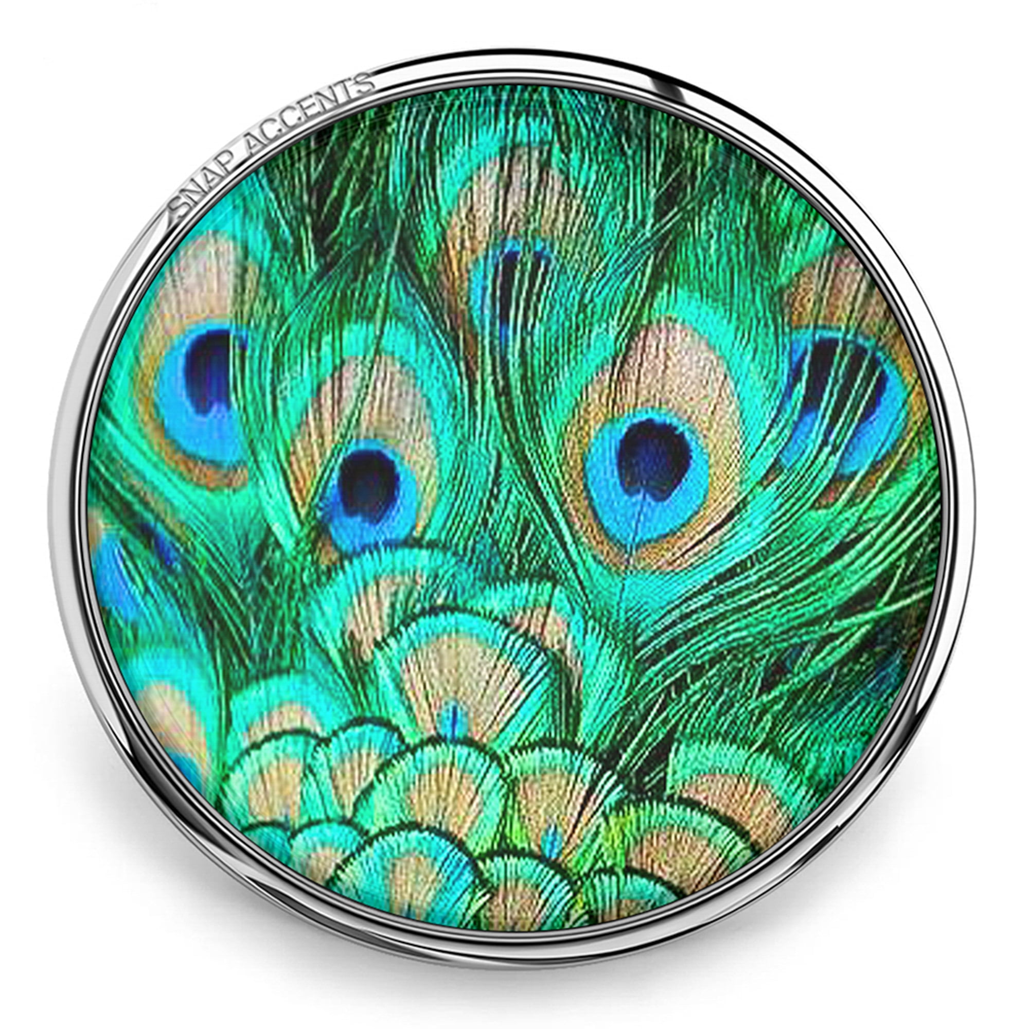 Snap Jewelry Peacock Feather, Green, Blue Ginger Charm 18MM Button, Fits Interchangeable Snap ...