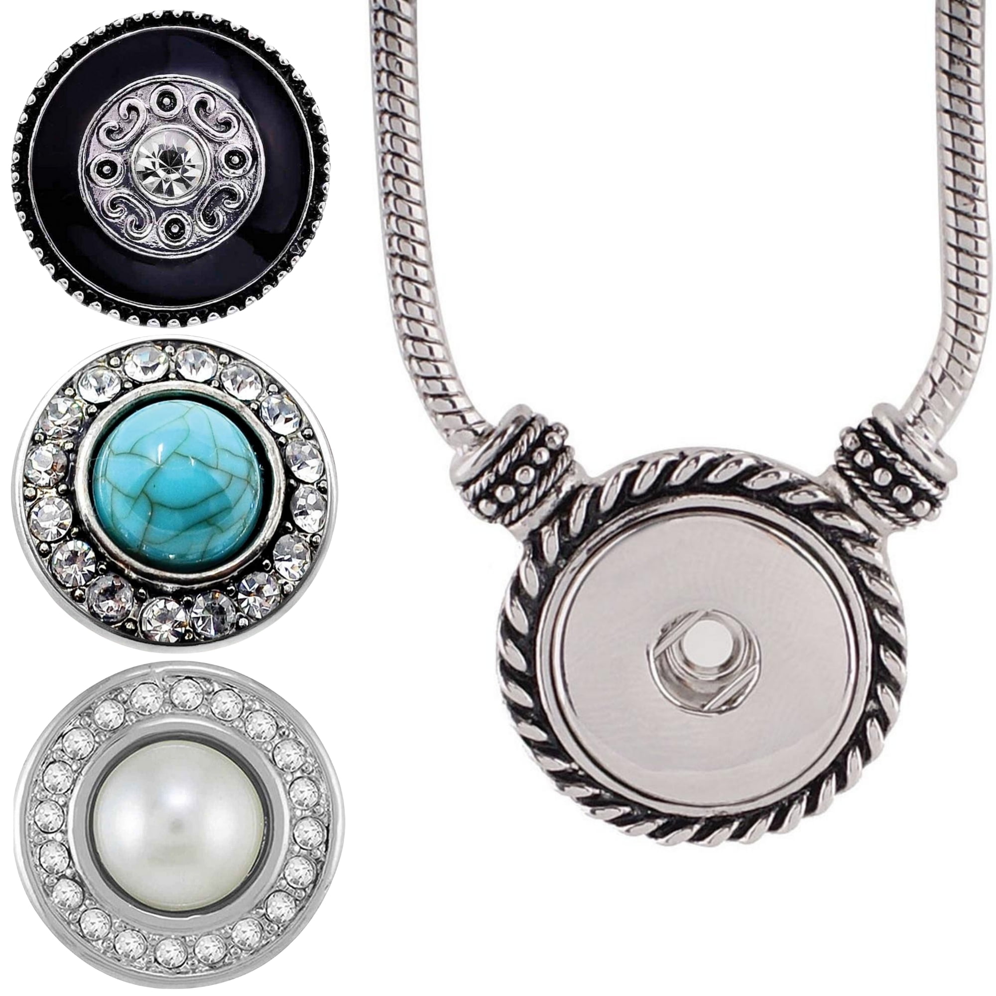 Snap Jewelry Set - 3 Snap Charms, 1 Silver 9 in. Bracelet Bundle, Fits ...