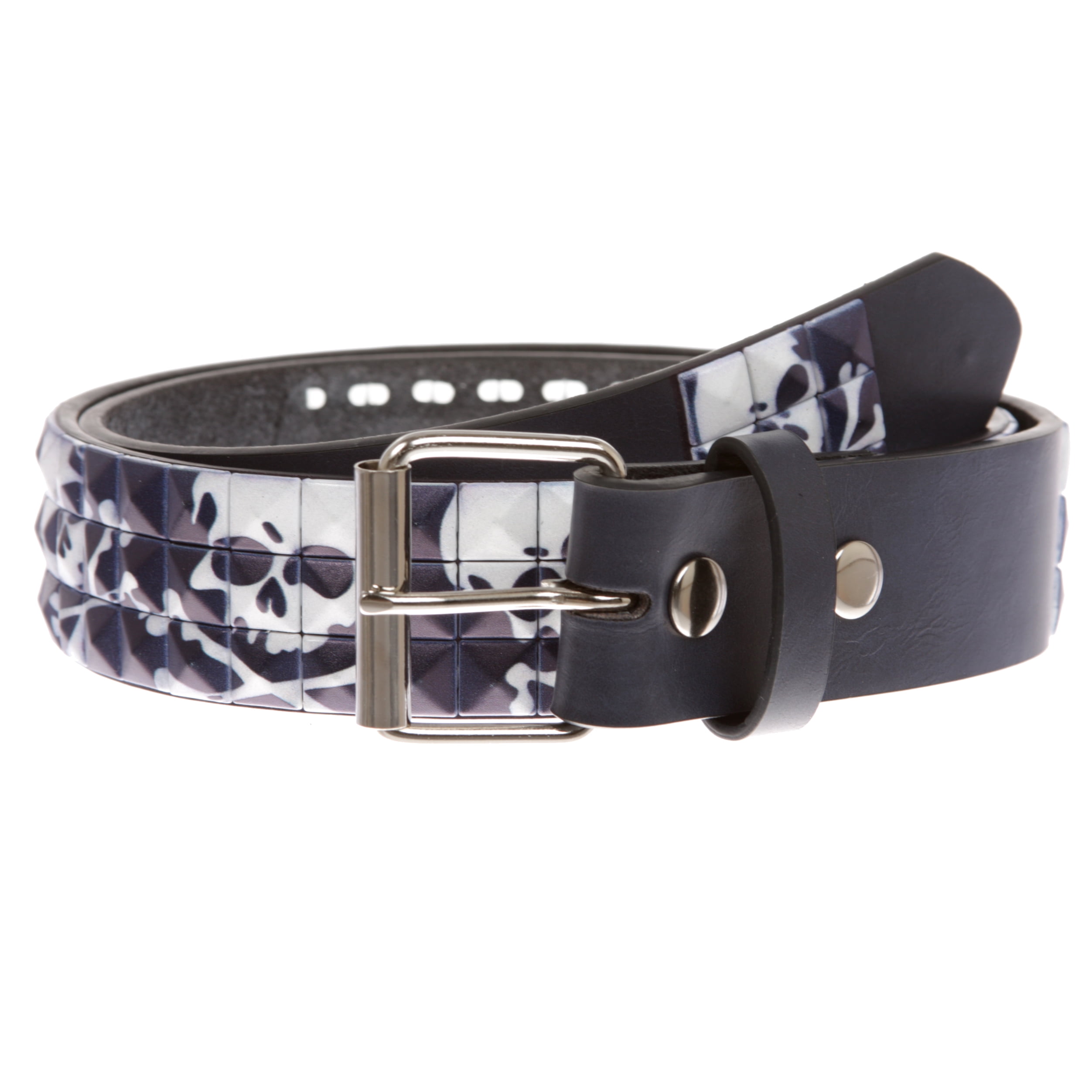 Snap On 1 1/2" Skull & Cross Bone Printed Punk Rock Studded Belt ...