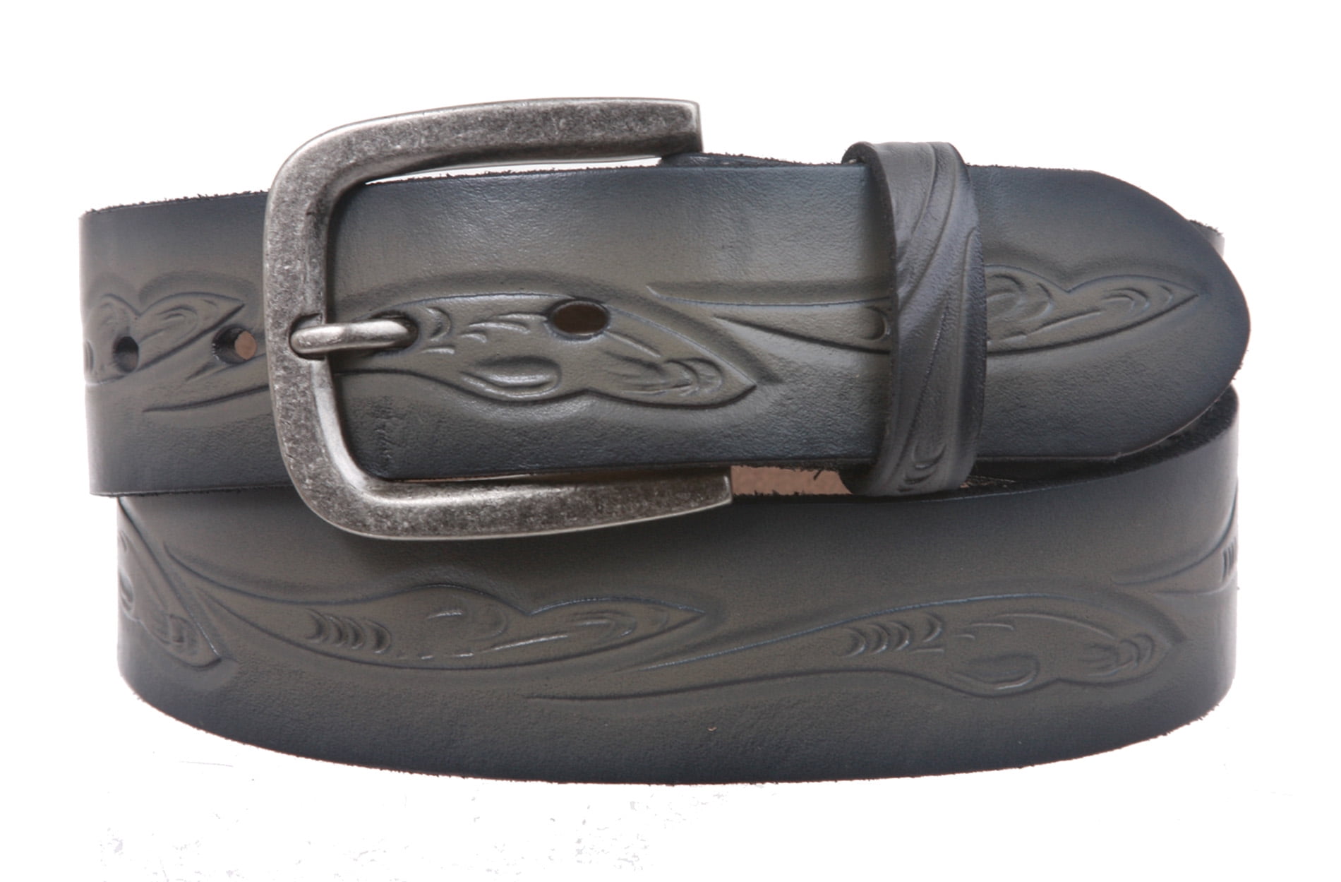 Snap On Floral Embossed Cowhide Full Grain Leather Casual Belt ...