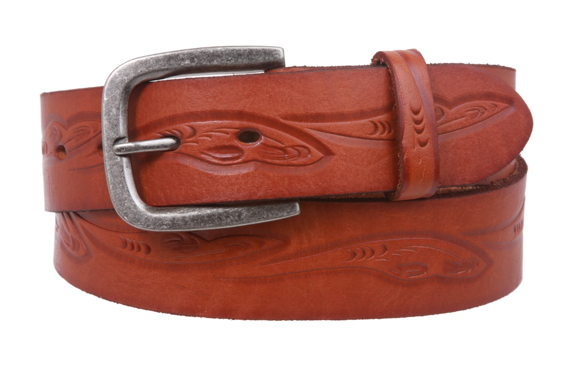 Snap On Floral Embossed Cowhide Full Grain Leather Casual Belt ...