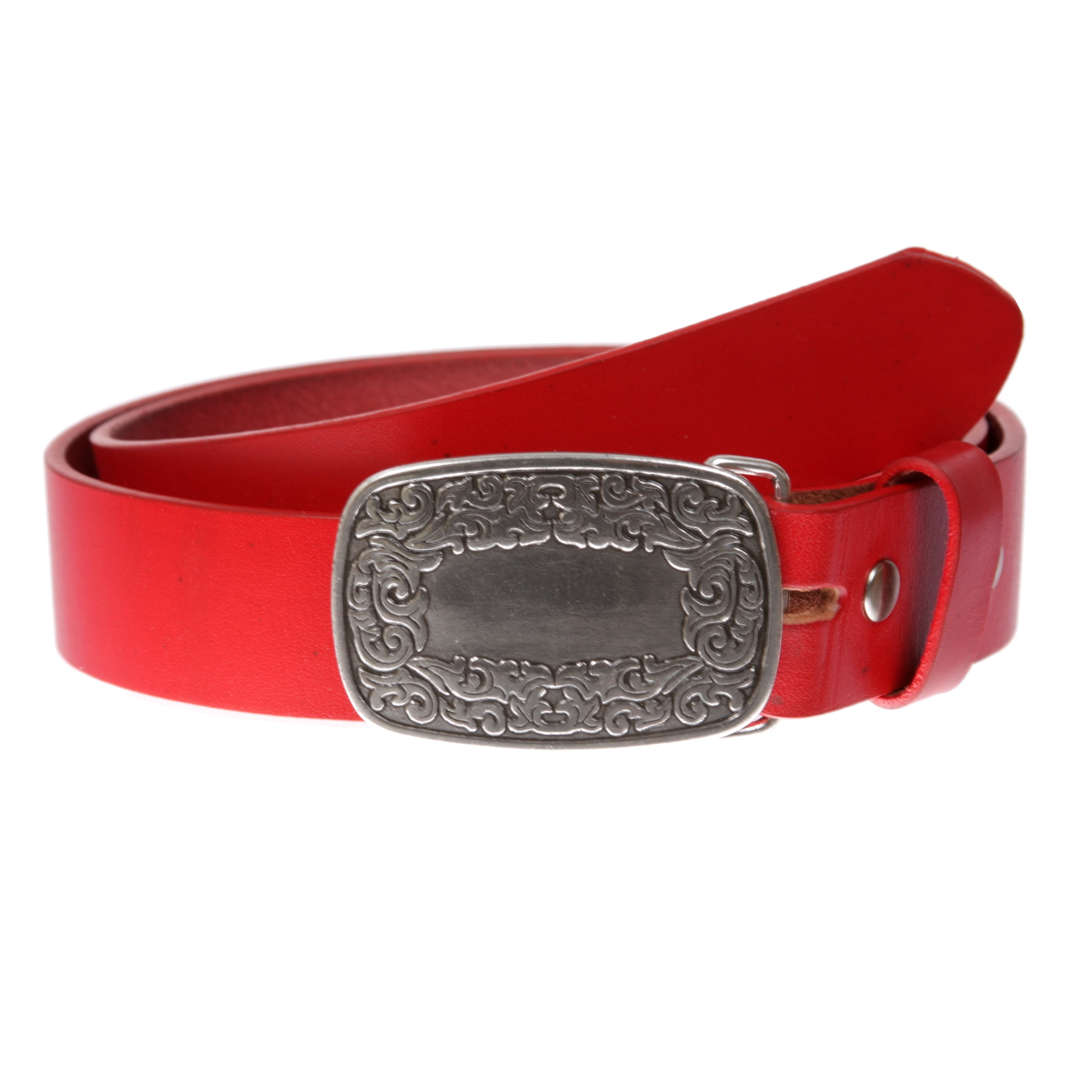 Snap On Leather Jean Belt with Western Fancy Scroll Engraving Oval ...