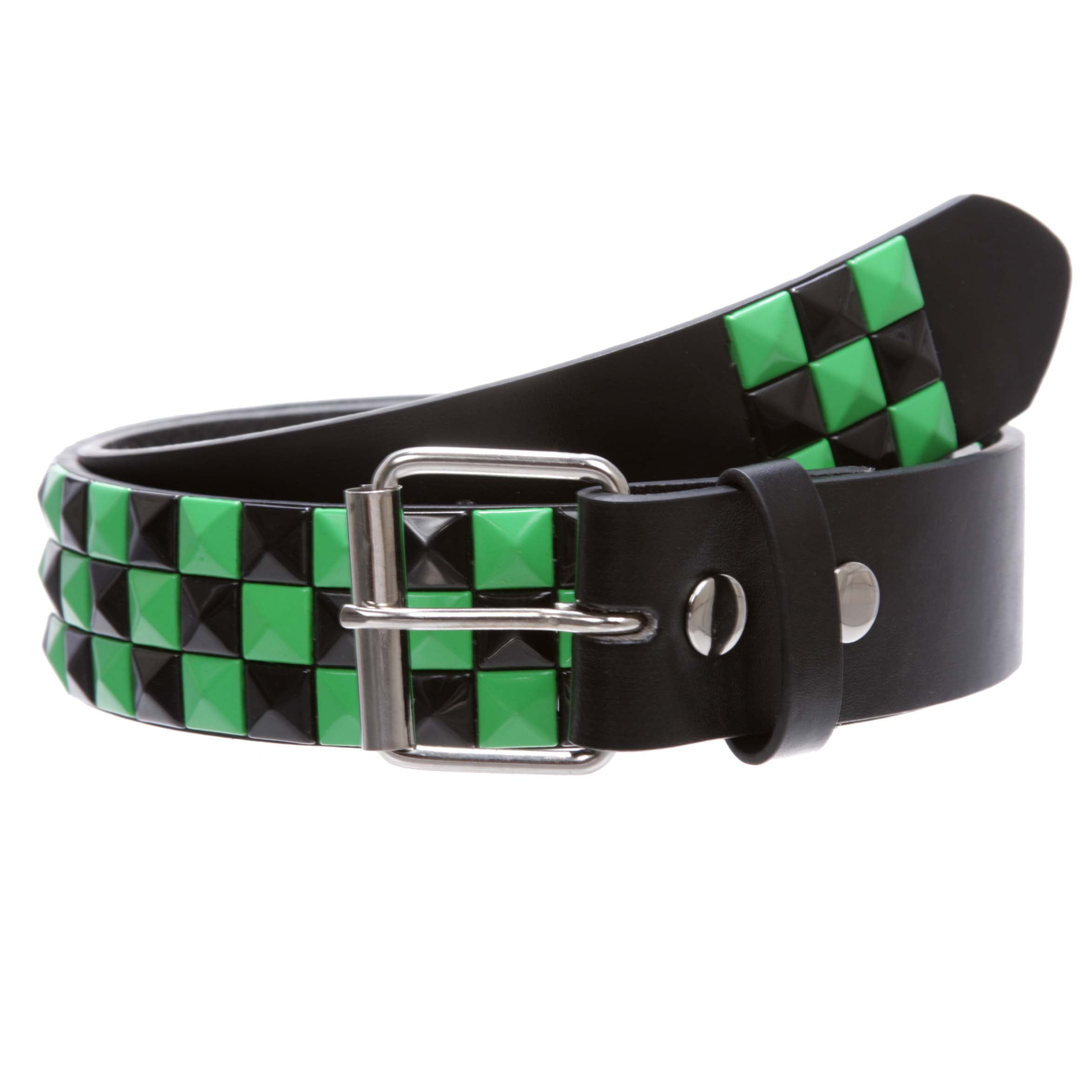 Snap On Punk Rock Black & Green Star Studded Checker Board Leather Belt ...