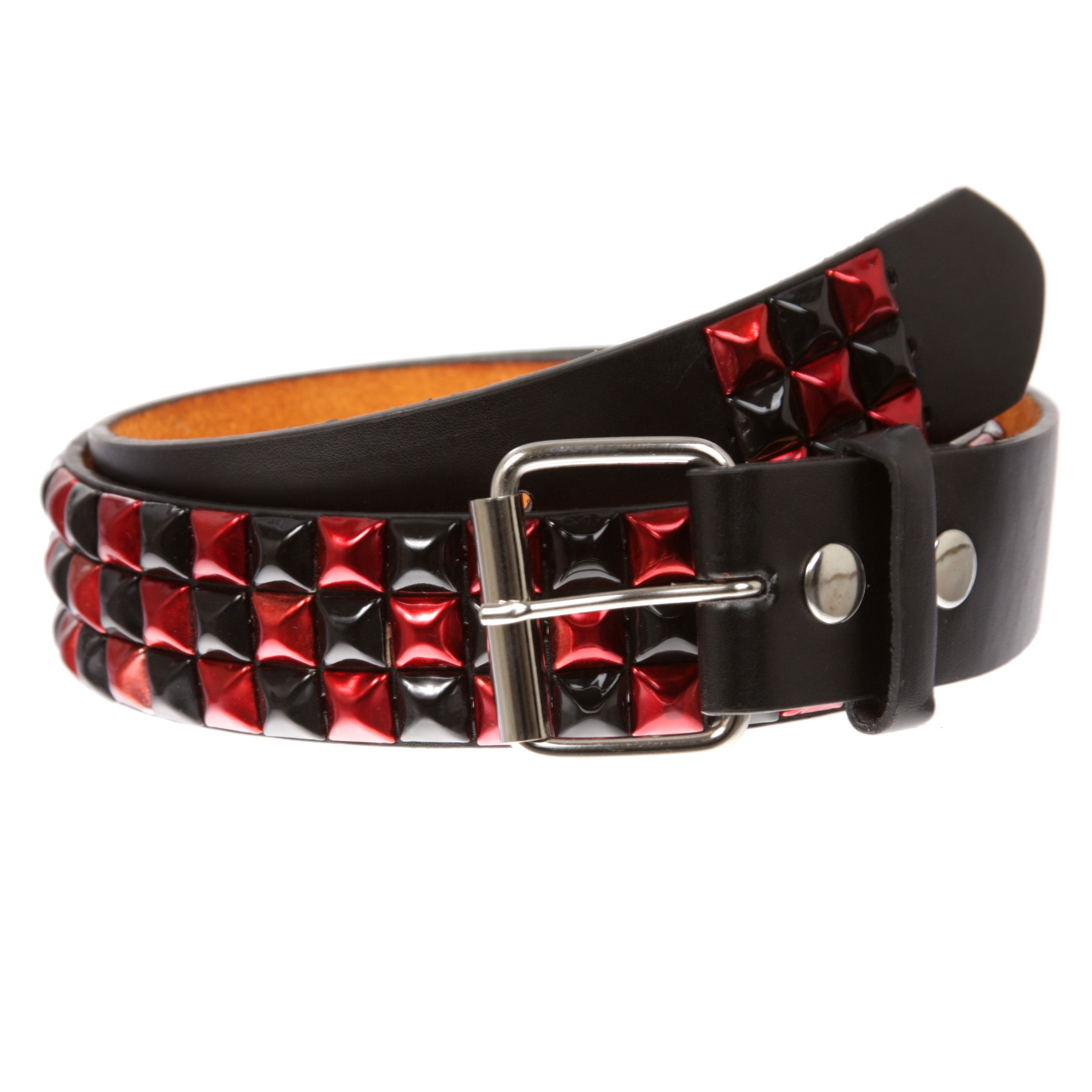 Snap On Punk Rock Black & Red Studded Leather Belt - Walmart.com