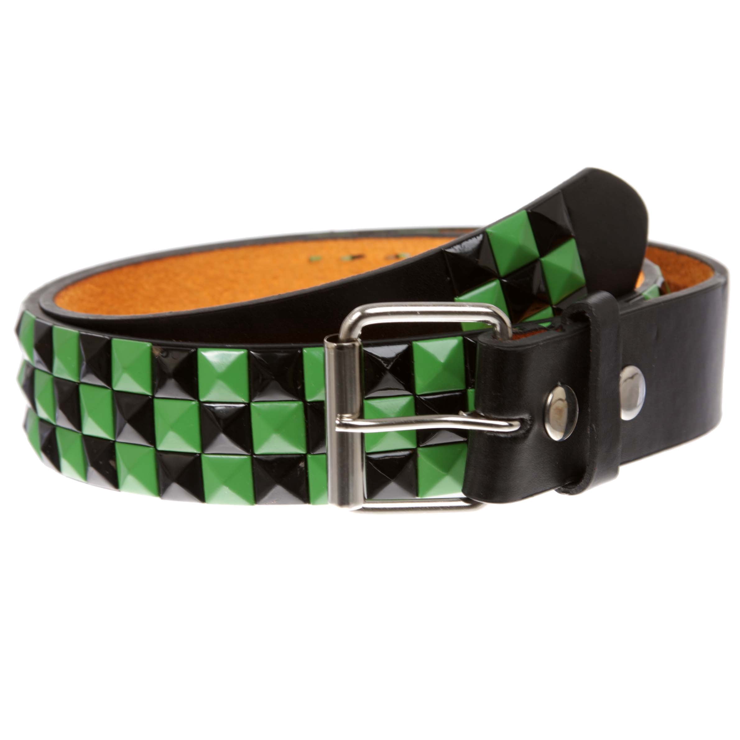 Snap On Punk Rock Star Pyramid Studded Checker Board Leather Belt ...