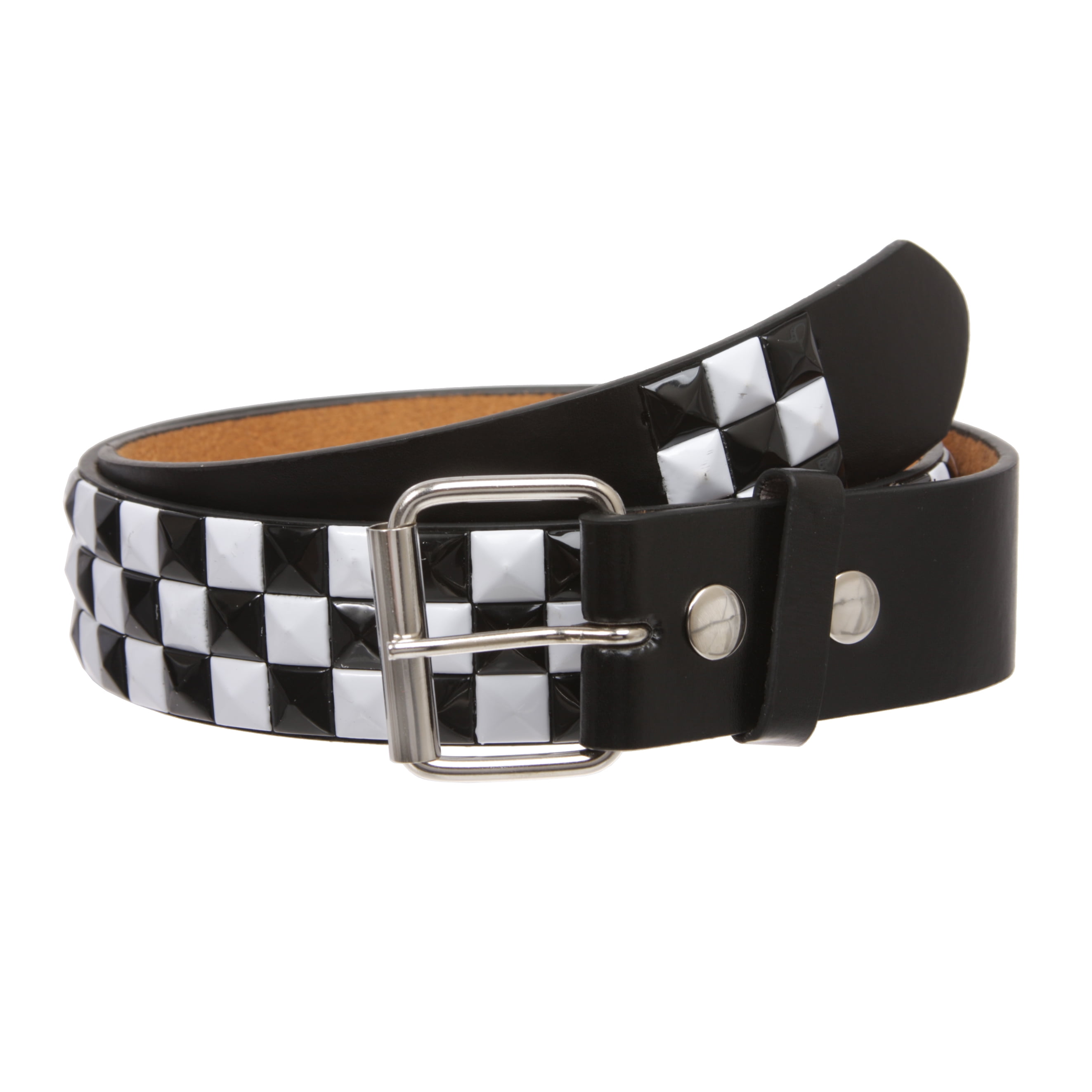 Snap On Punk Rock Star Pyramid Studded Checker Board Leather Belt ...
