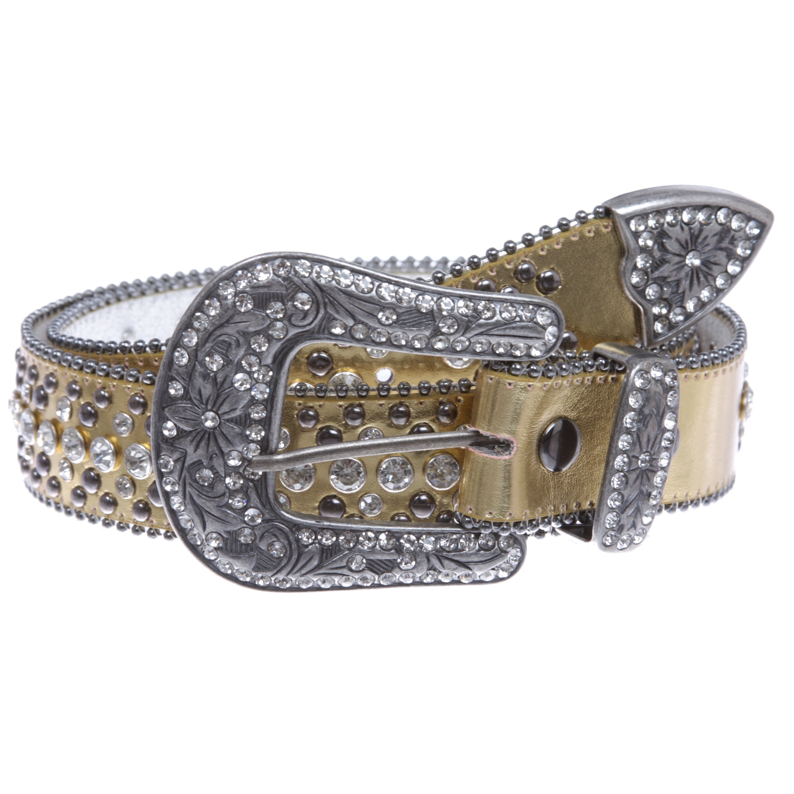 Snap On Rhinestone and Gun Metal Color Circle Studded Leather Belt ...