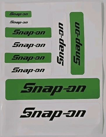 Snap On Tools Stickers Decal Sheet Green White with Black Self Adhesive ...